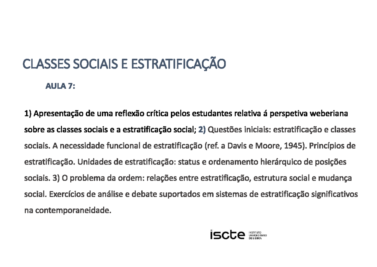 Slides Iscte Estratificação - Sociologia Geral - UAb - Studocu