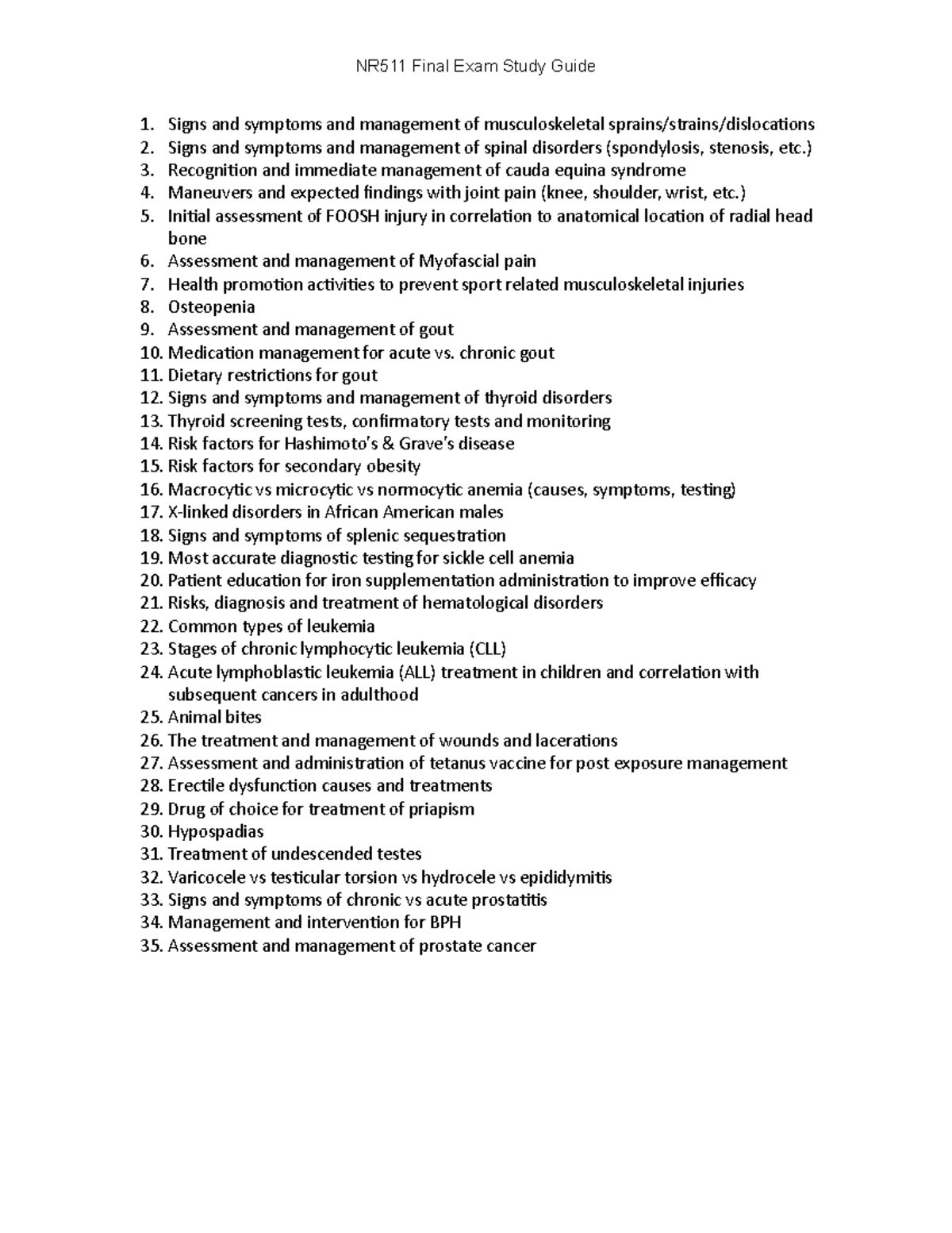 NR511 Final Exam Study Guide-(11-2019 ) - NR511 Final Exam Study Guide Signs and symptoms and ...