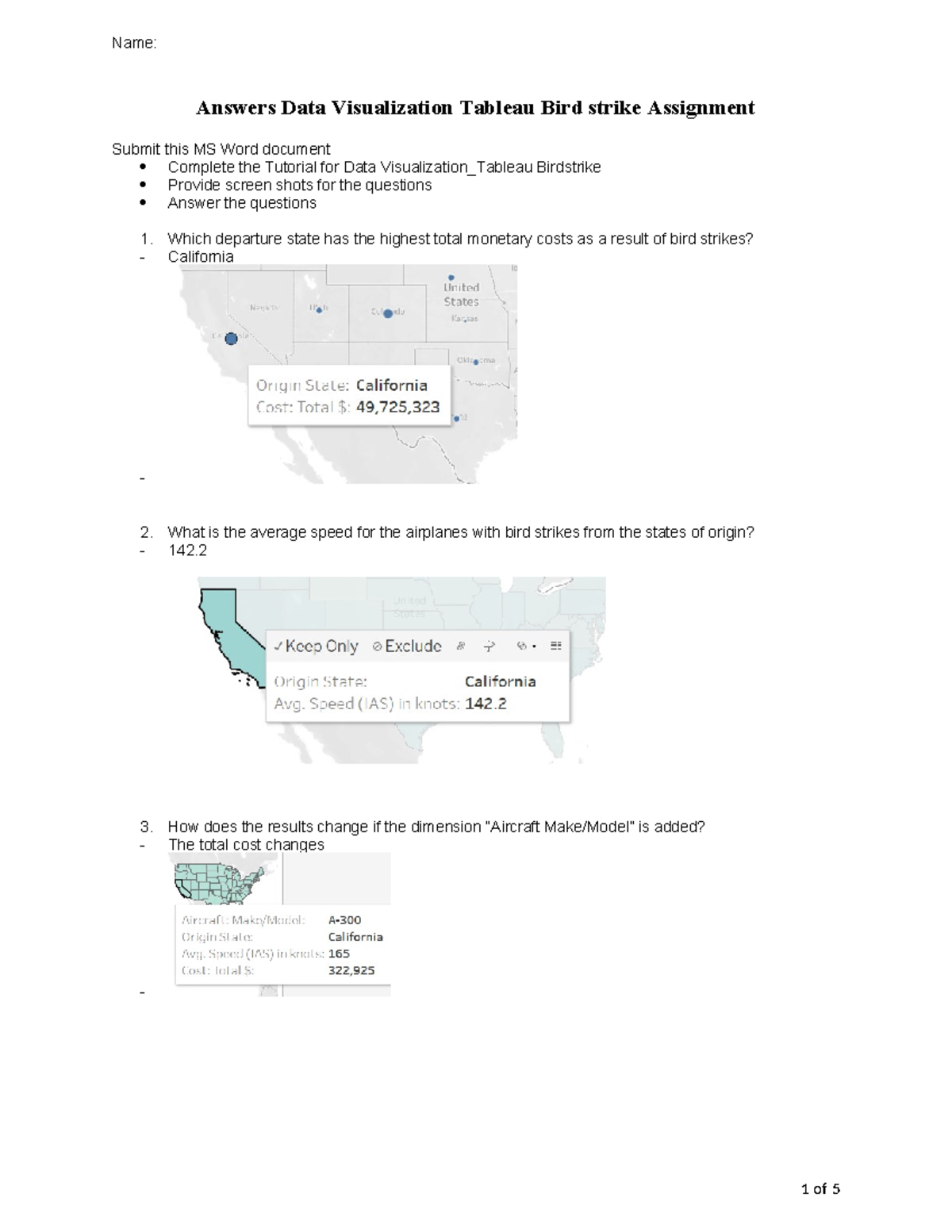 Tableau Bird Strike Visualization Worksheet - Answers Data Visualization Tableau Bird strike ...