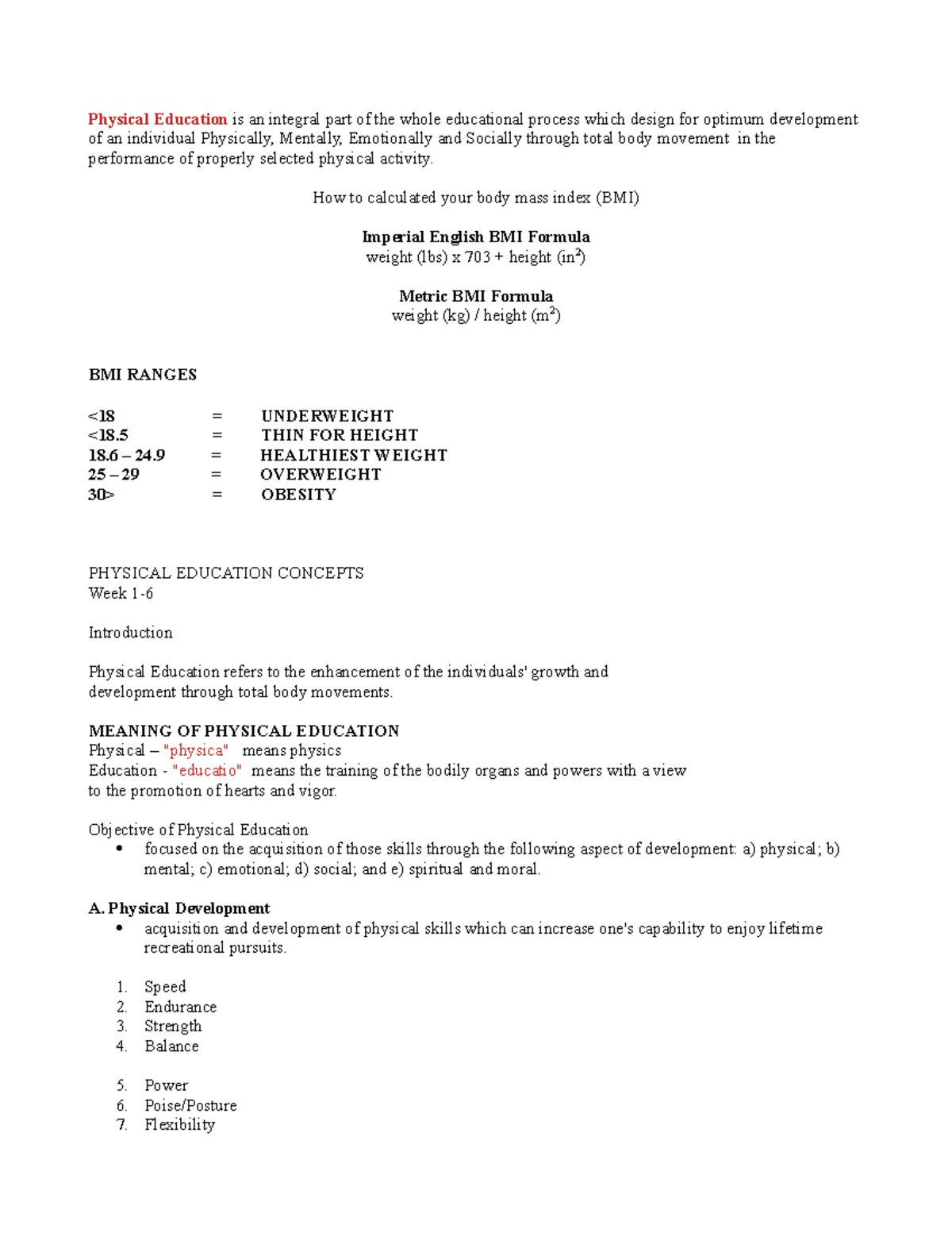 Pe-1 - physical education - Physical Education is an integral part of ...