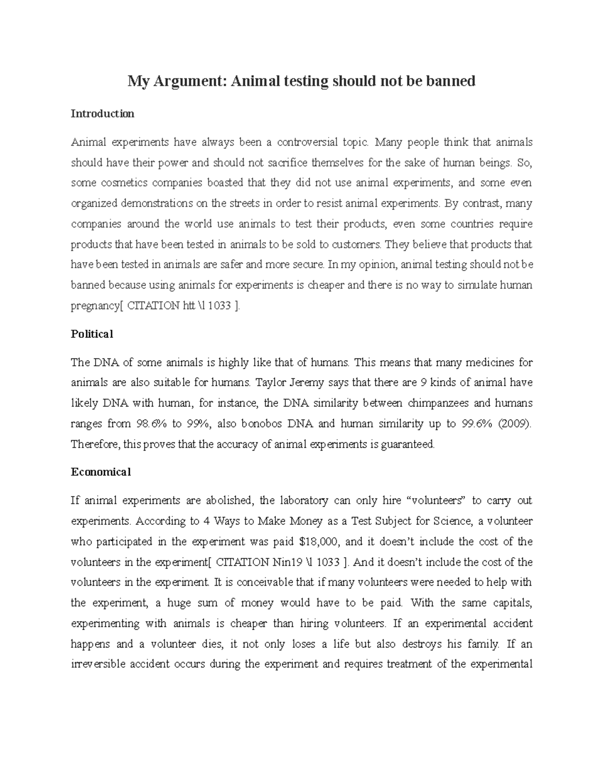 My Argument - business case - My Argument: Animal testing should not be ...