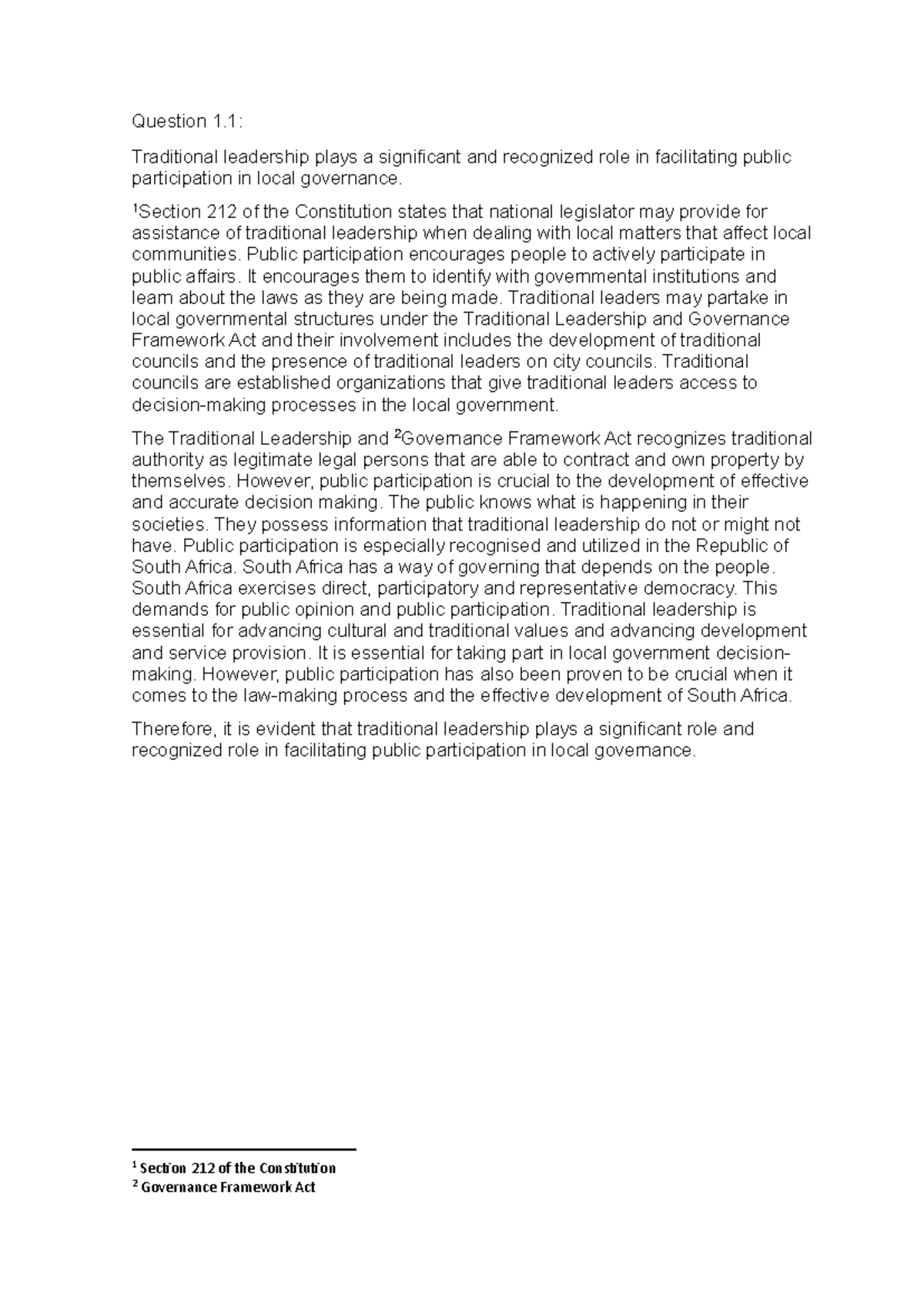 CPD1501 Exam - Traditional leadership plays a significant and ...