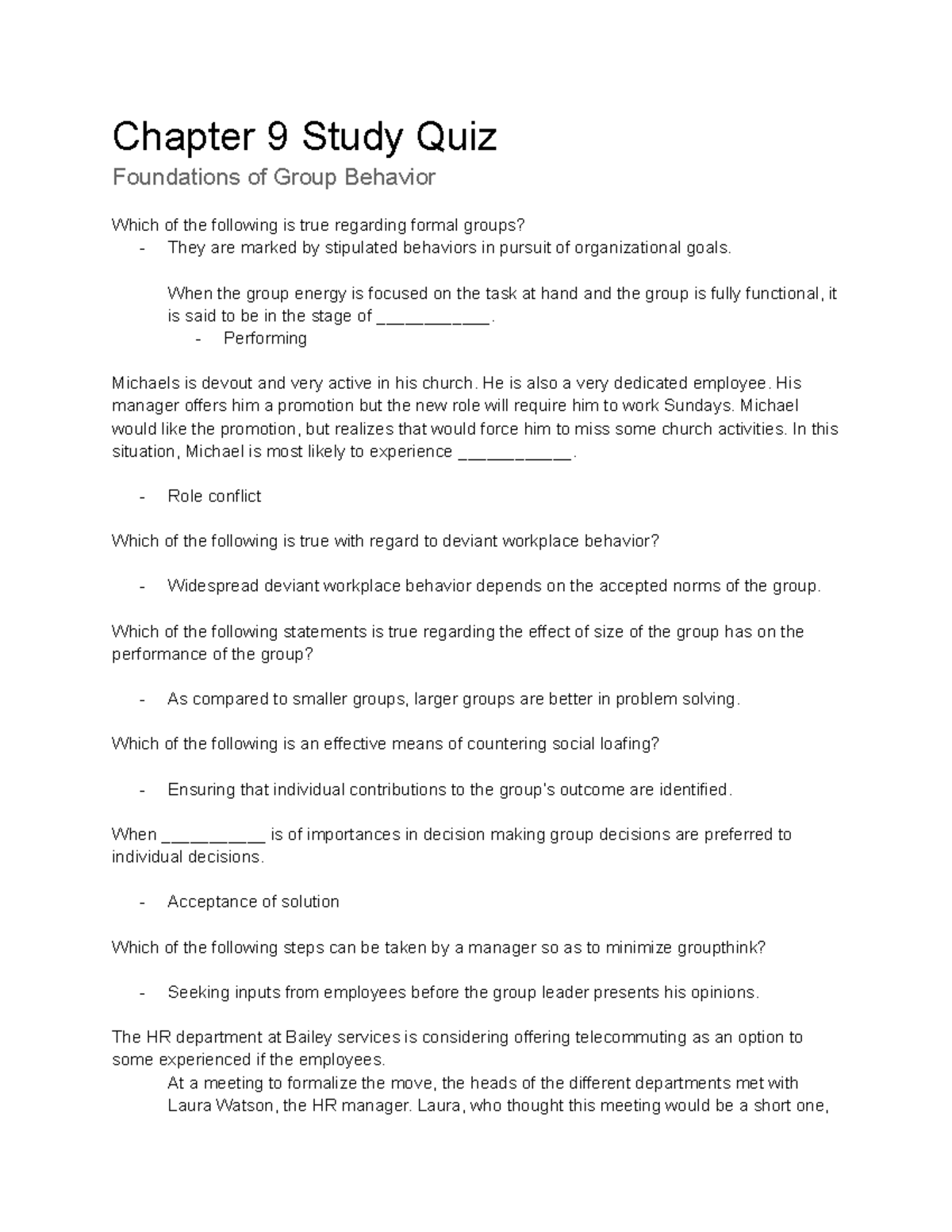 Chapter 9 study Quiz - Chapter 9 Study Quiz Foundations of Group ...