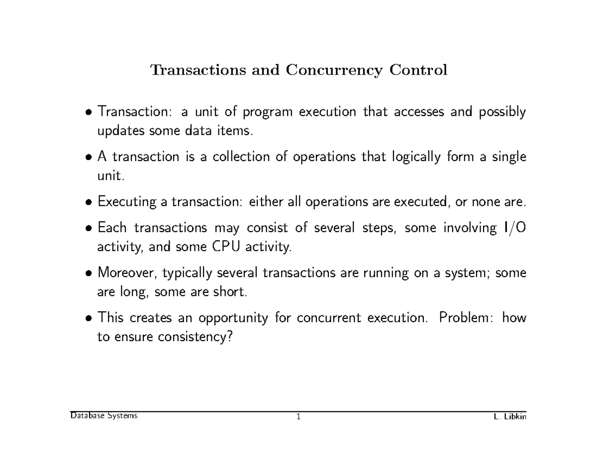 transaction processing - Transactions and Concurrency Control This ...