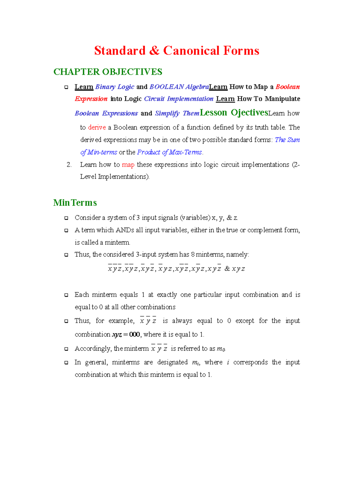 Boolean Algebra and Canonical forms - Standard & Canonical Forms ...