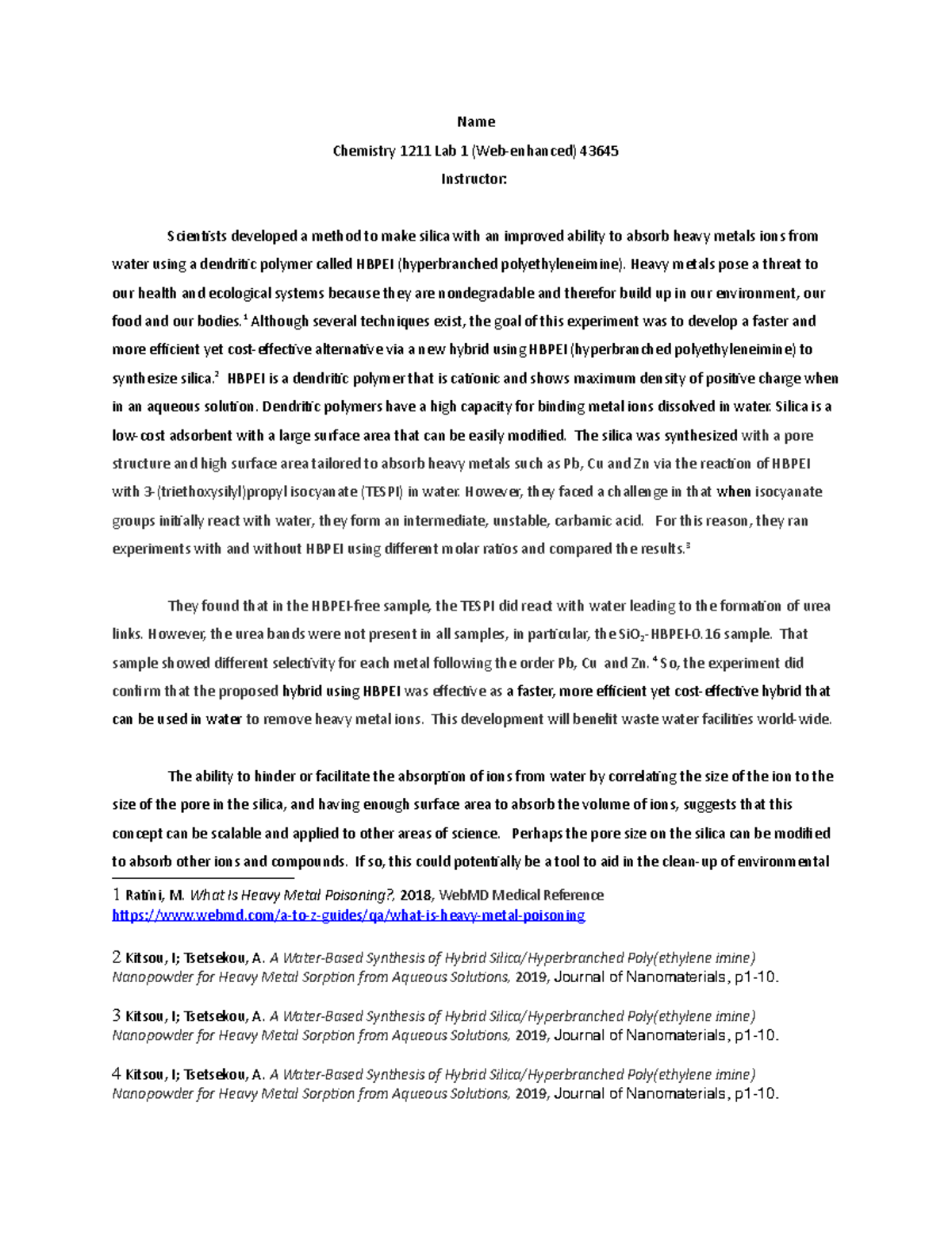 Chem 1211 Article - Name Chemistry 1211 Lab 1 (Web-enhanced) 43645 ...
