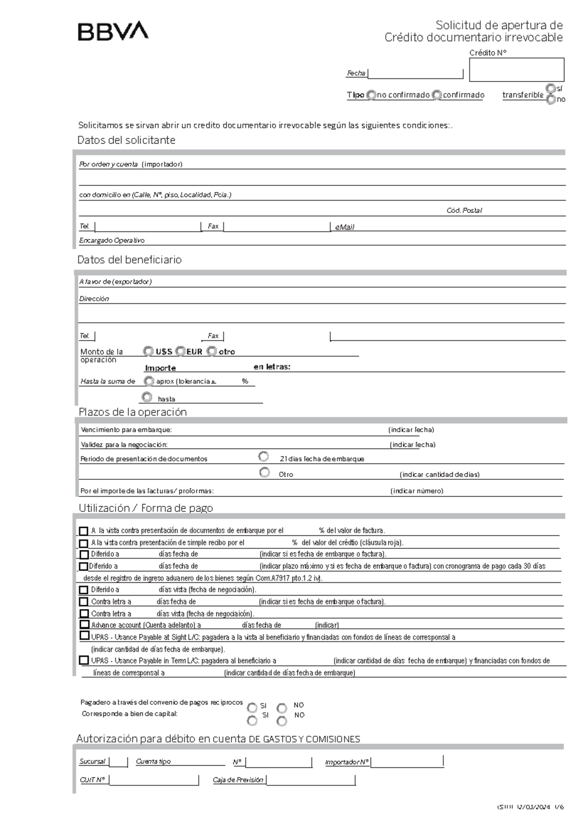 Formulario Apertura Credito Documentario BBVA - Crédito documentario irrevocable Hasta la suma ...