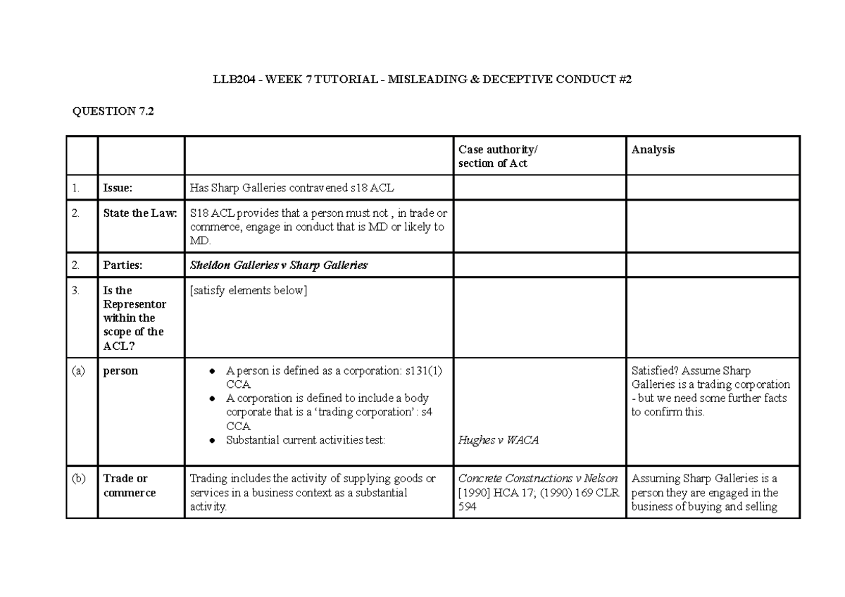 LLB204 - Tutorial Week 7 Thurs 1-2 30pm-1 - LLB204 - QUT - Studocu