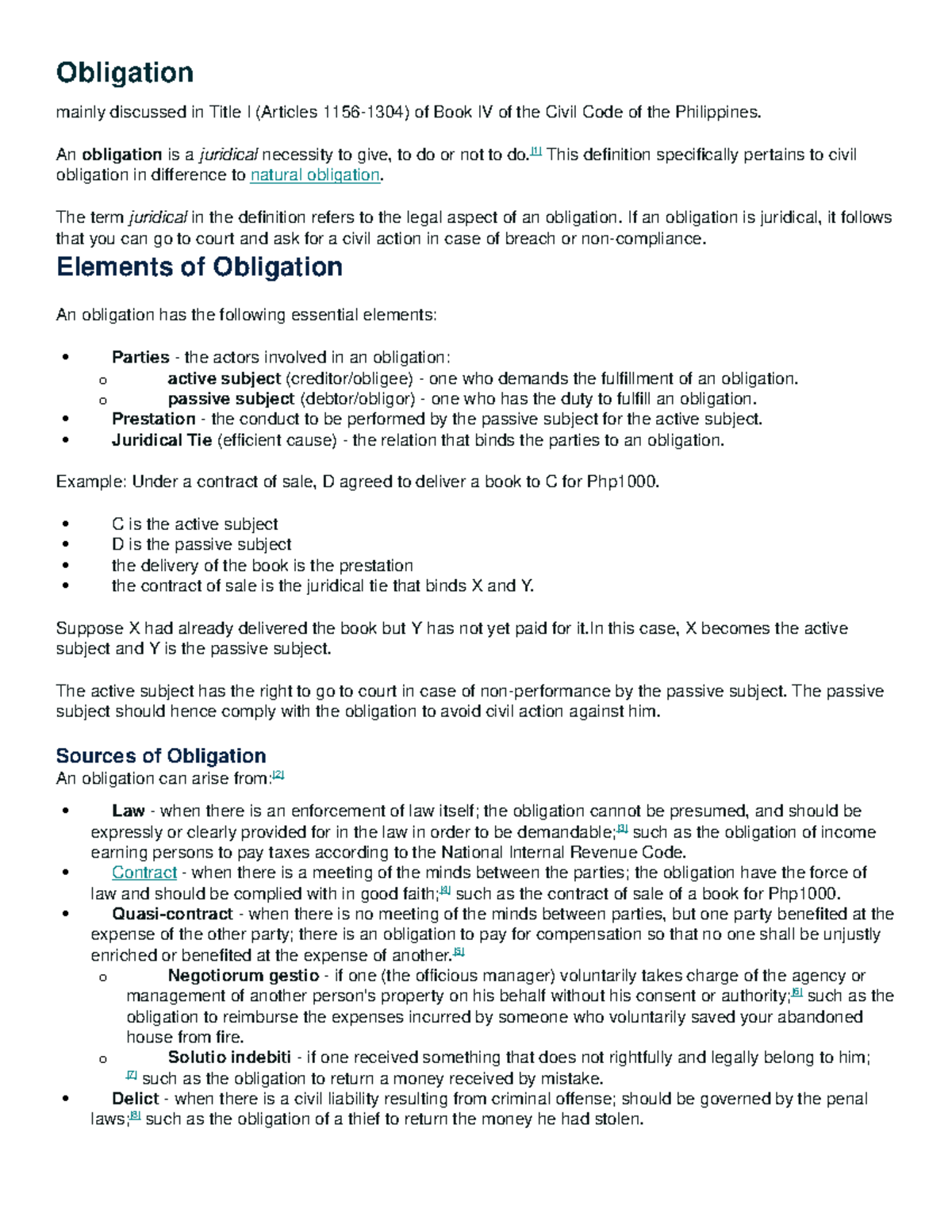 Oblicon Basics - Obligation mainly discussed in Title I (Articles 1156 ...