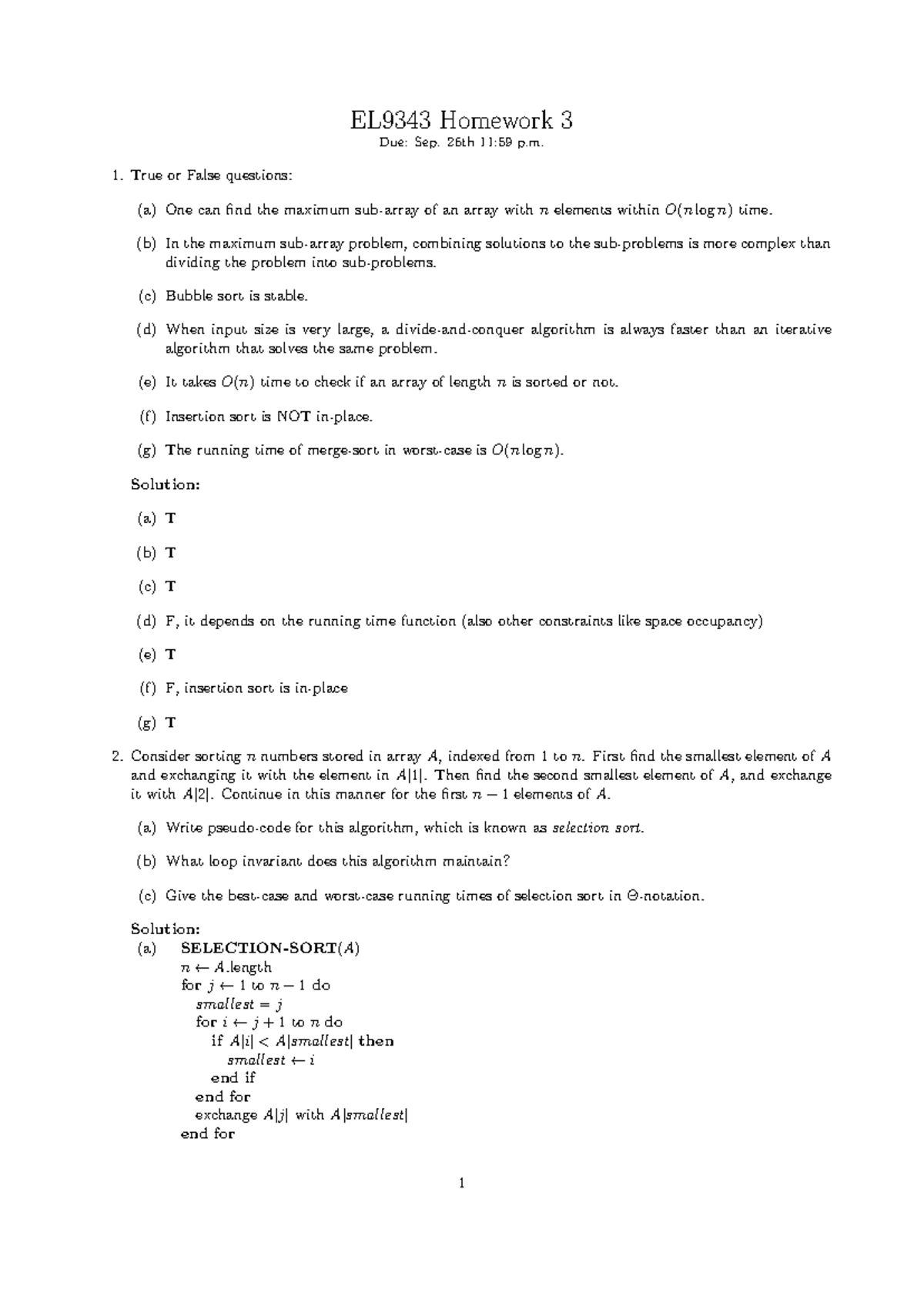 HW03 Solutions - EL9343 Homework 3 Due: Sep. 26th 11:59 p. True or False questions: (a) One can ...