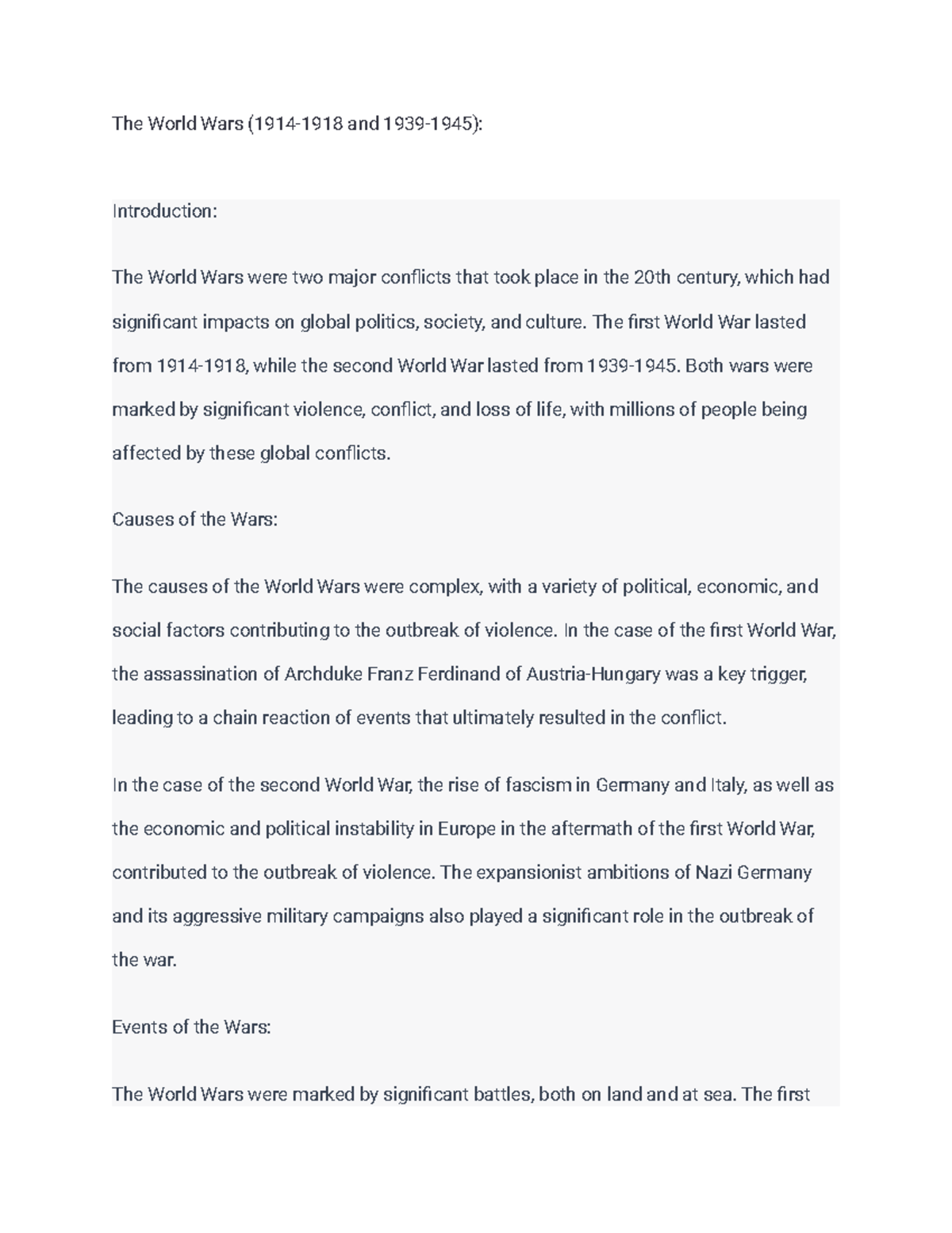 The World Wars (1914-1918 and 1939-1945) - The World Wars (1914-1918 ...