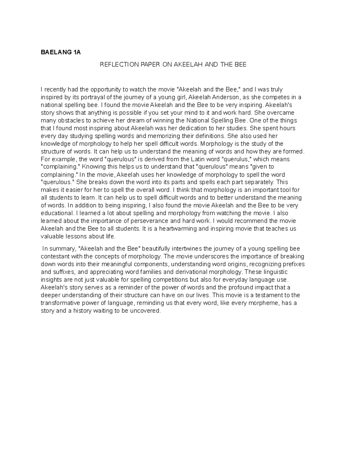 ELS Reflection Paper 2 - THIS IS IT PANCIT - BAELANG 1A REFLECTION ...