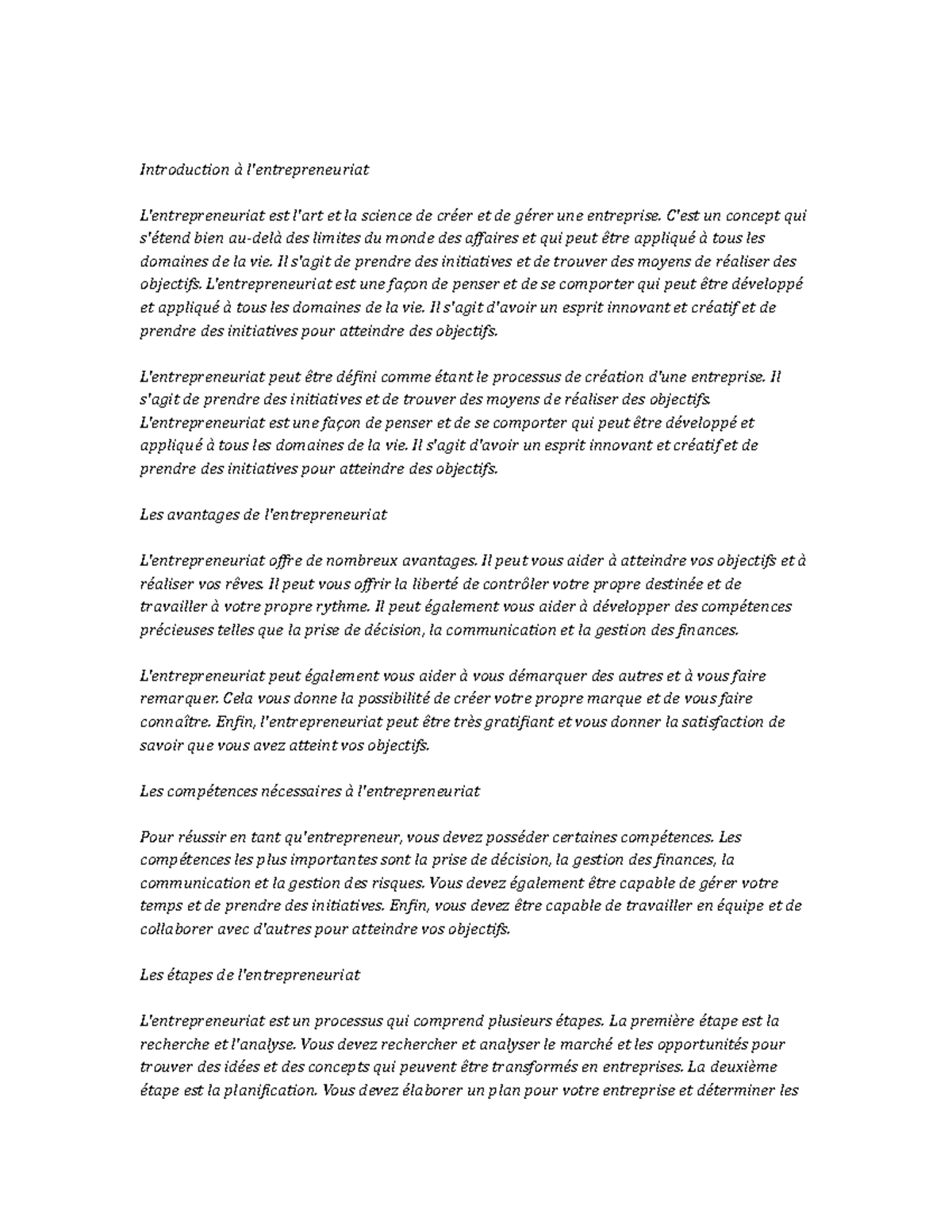Entrepreneurship Study Notes - Introduction à l'entrepreneuriat L ...