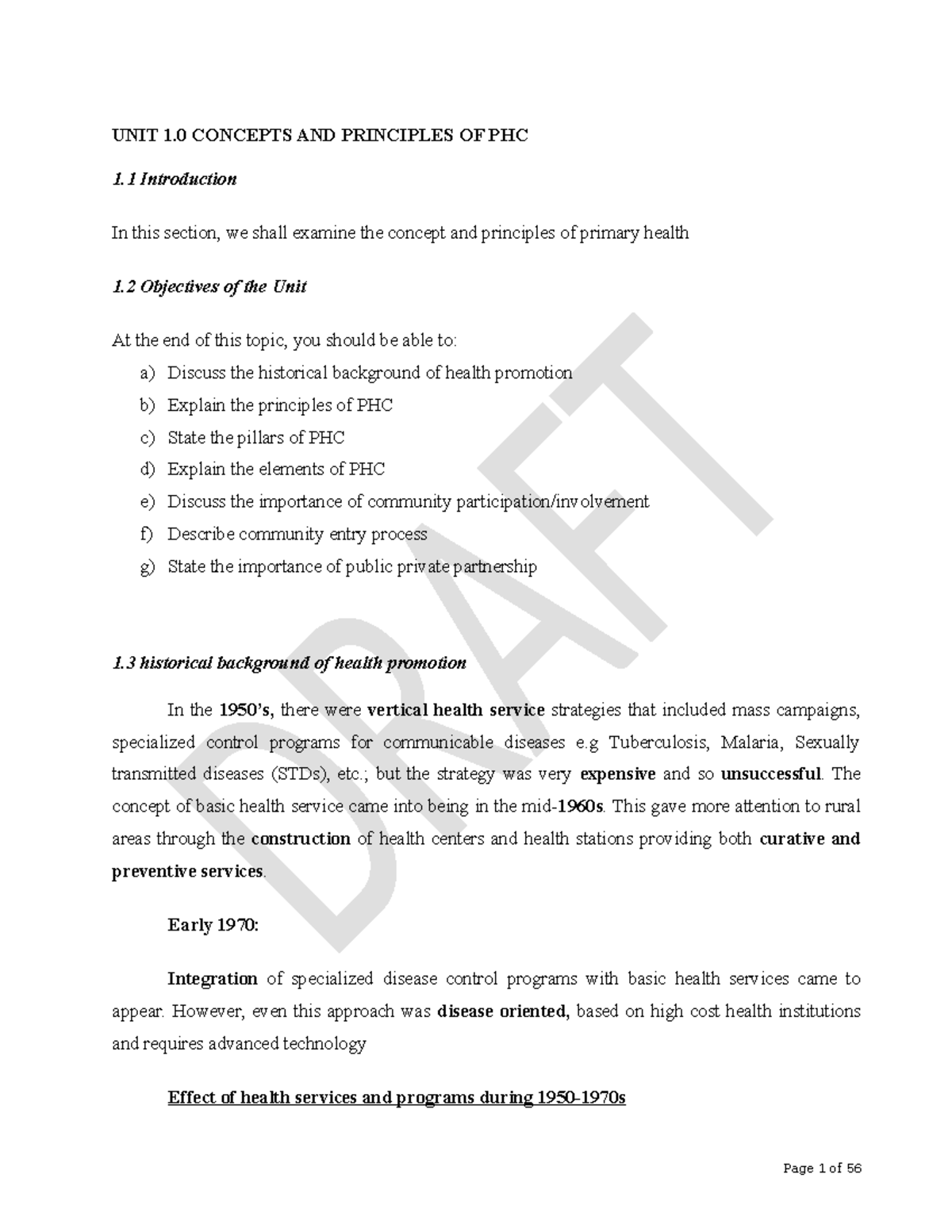 PHC Notes - Detailed information - UNIT 1 CONCEPTS AND PRINCIPLES OF ...