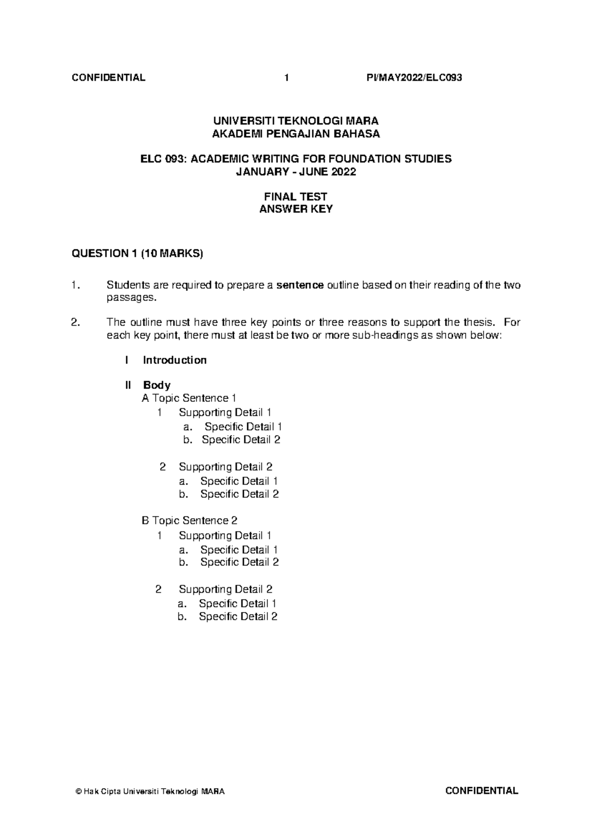 ELC093 Final TEST MAY 2022 Answer KEY - UNIVERSITI TEKNOLOGI MARA ...