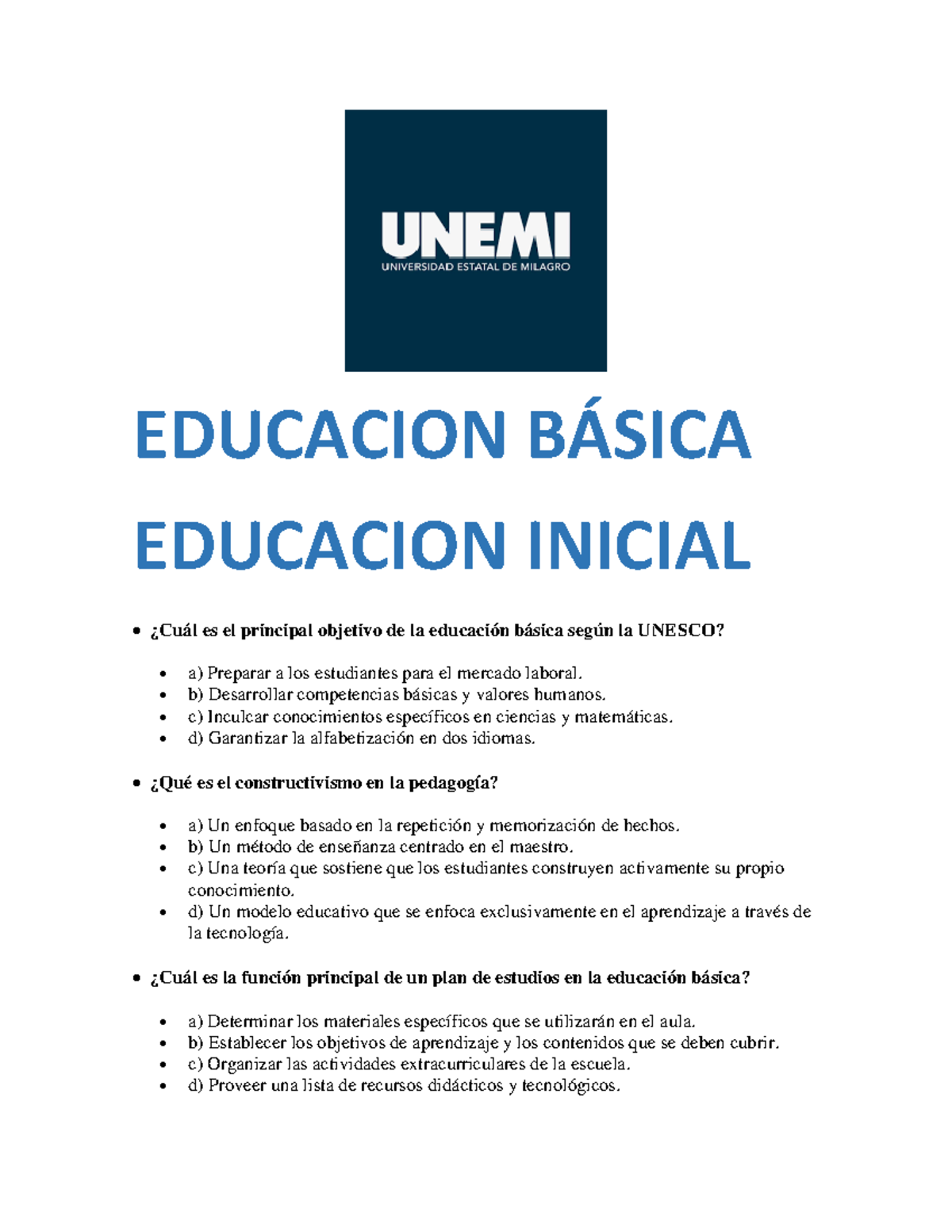 Educacion Básica Preguntas - EDUCACION BÁSICA EDUCACION INICIAL ¿Cuál ...