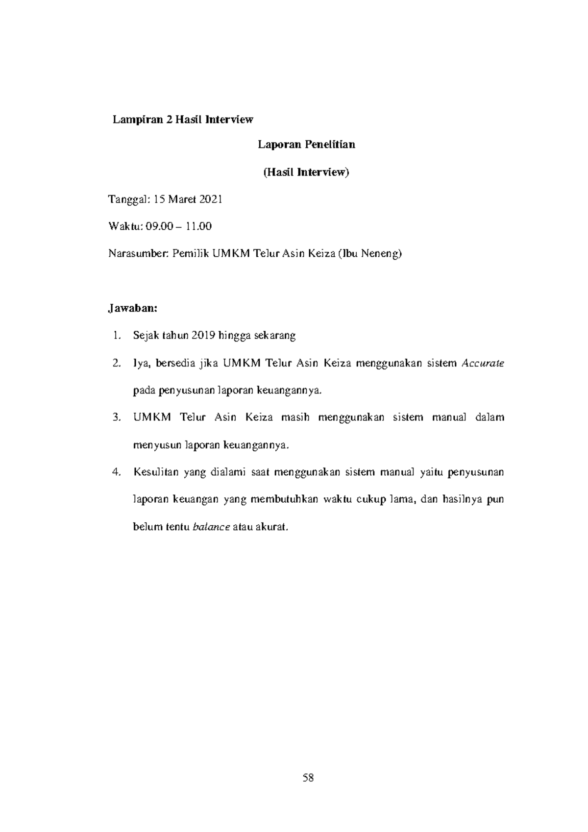 Implementasi Akutansi-32 - 58 Lampiran 2 Hasil Interview Laporan ...