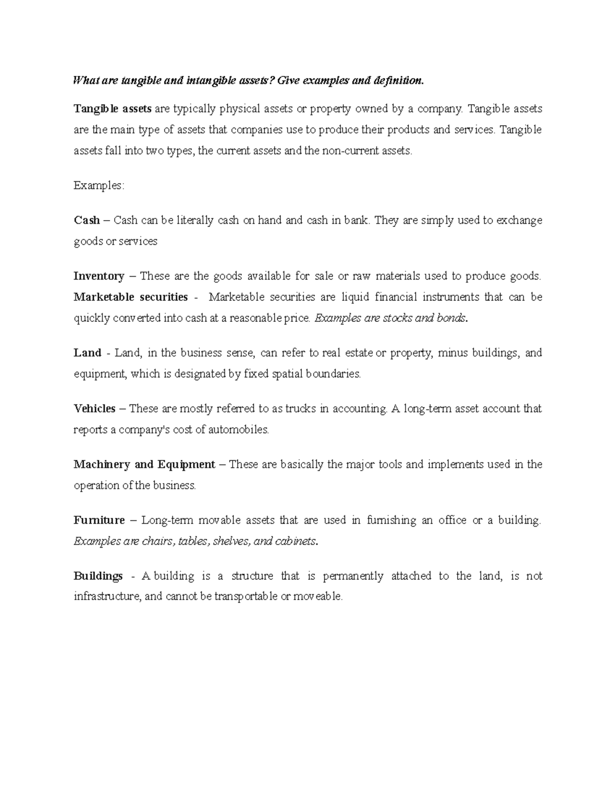 Cano Tongue Assignment 1 - What are tangible and intangible assets ...