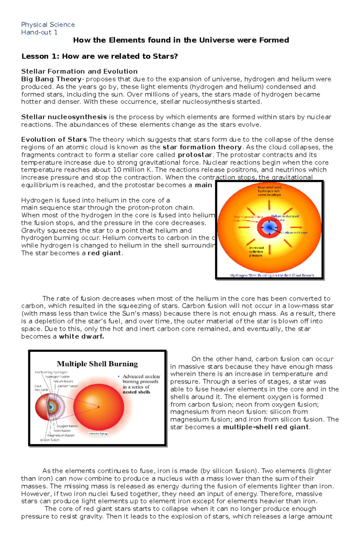 Physical Science Hand out 1 - Hand-out 1 How the Elements found in the ...
