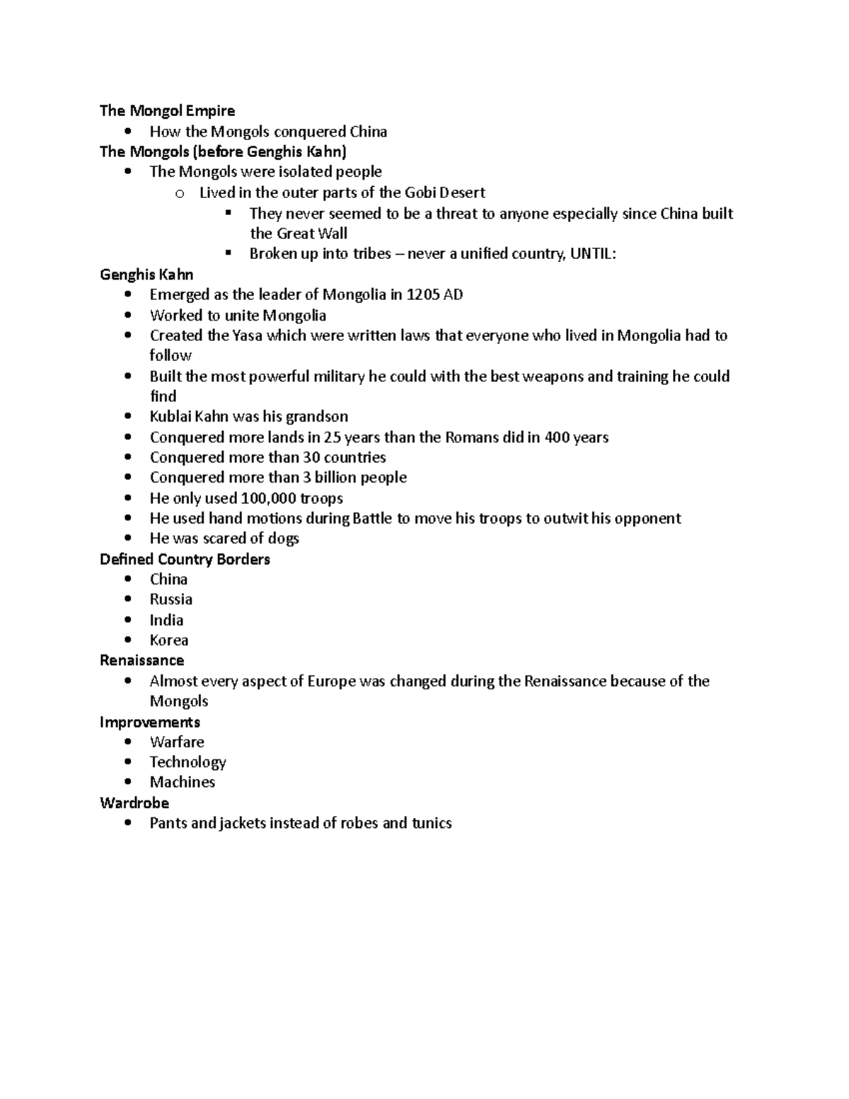 The Mongol Empire - Lecture notes 12 - The Mongol Empire How the ...