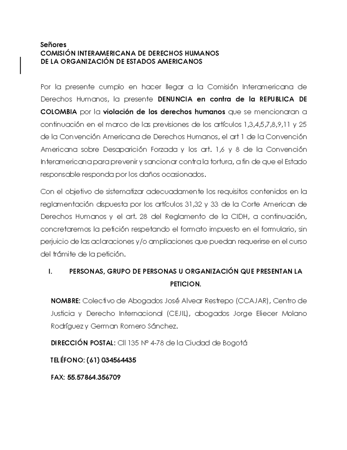 Demanda DE Derecho Penal - Señores COMISIÓN INTERAMERICANA DE DERECHOS ...