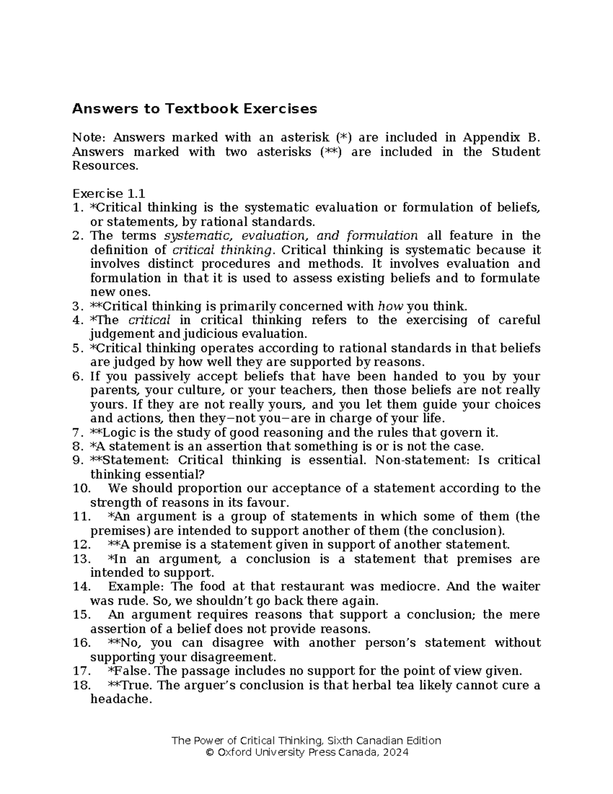 Chapter 01 - Answers to Textbook Exercises Note: Answers marked with an ...