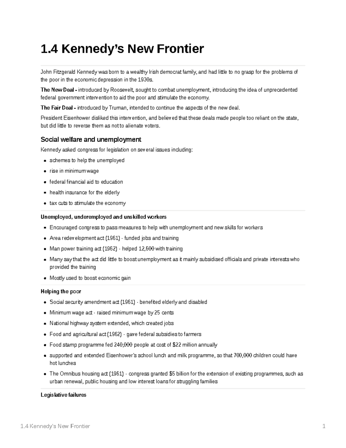 1 - A-level - 1 Kennedy’s New Frontier 1 1 Kennedy’s New Frontier John ...