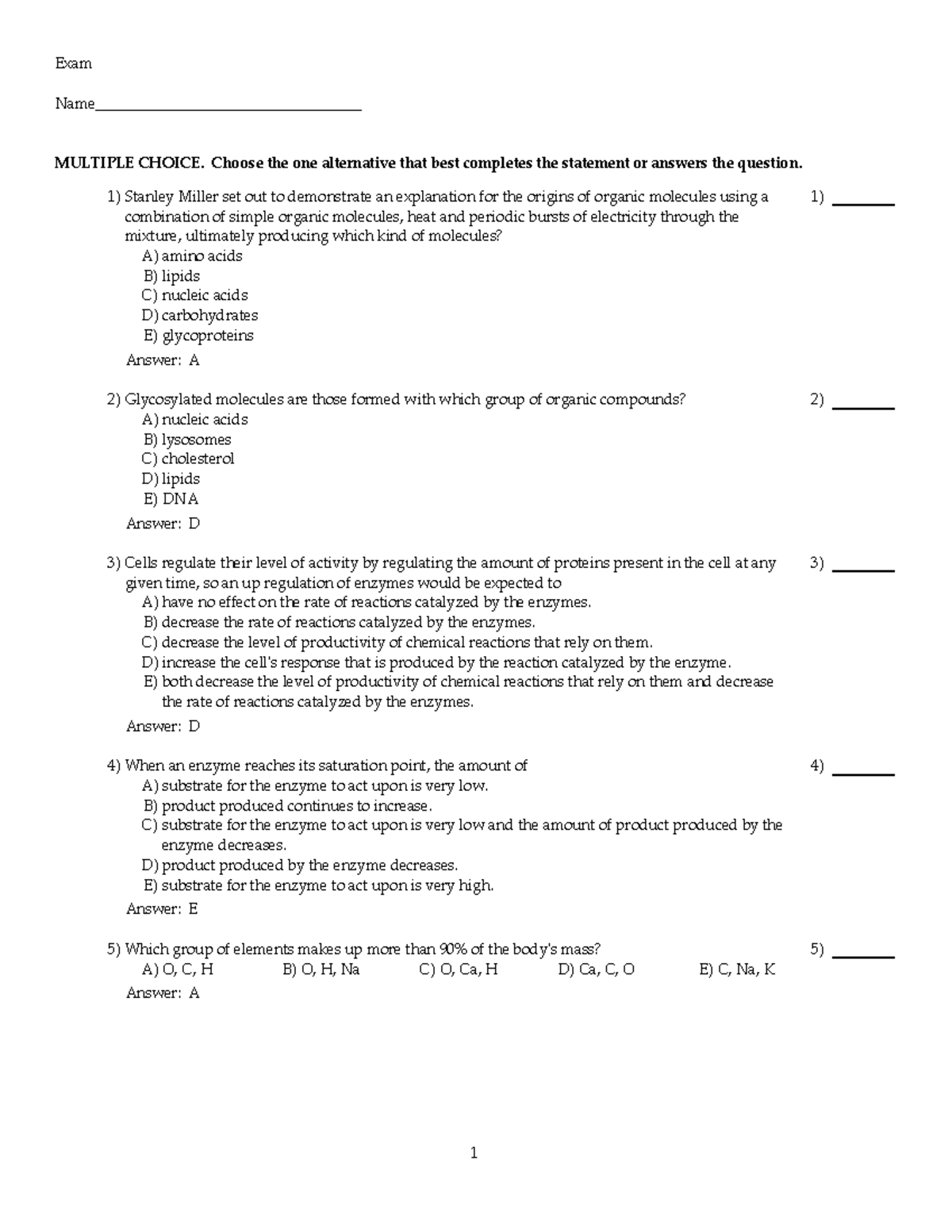 Chapter 2 Practice Questions - Exam Name ...