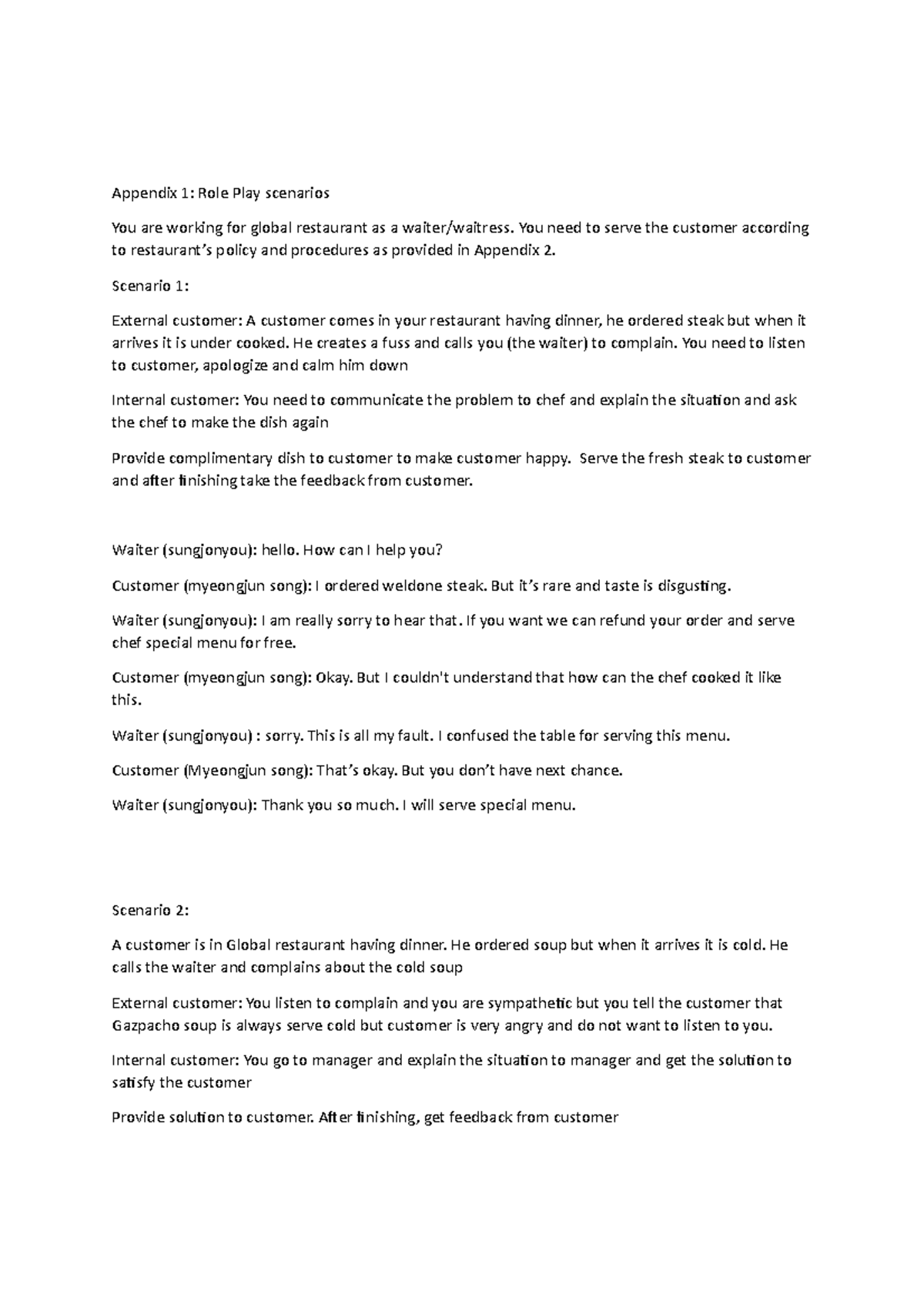 Script Sungjongyou - asdasdasd - Appendix 1: Role Play scenarios You ...