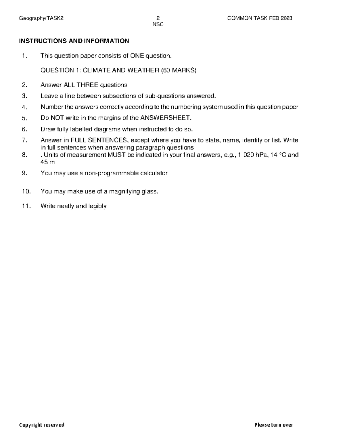 Geography Grade 12 TEST TASK 2 1 - NSC INSTRUCTIONS AND INFORMATION ...