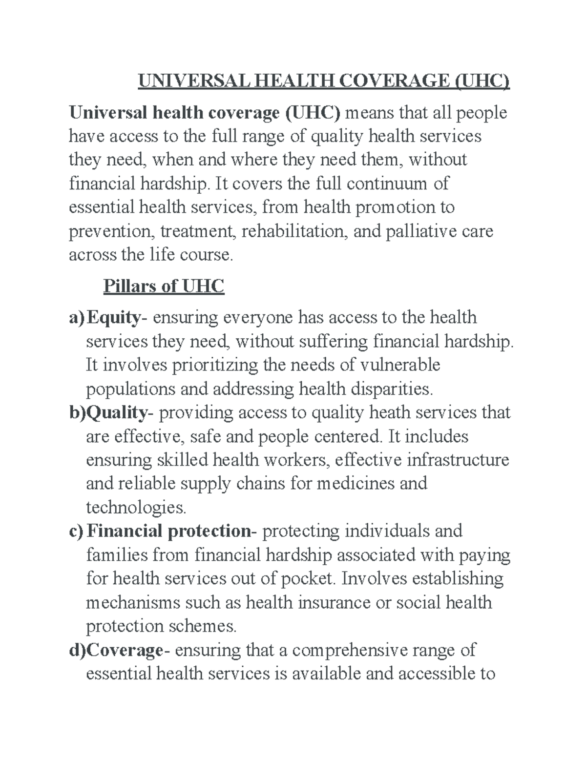Universal Health Coverage - UNIVERSAL HEALTH COVERAGE (UHC) Universal ...