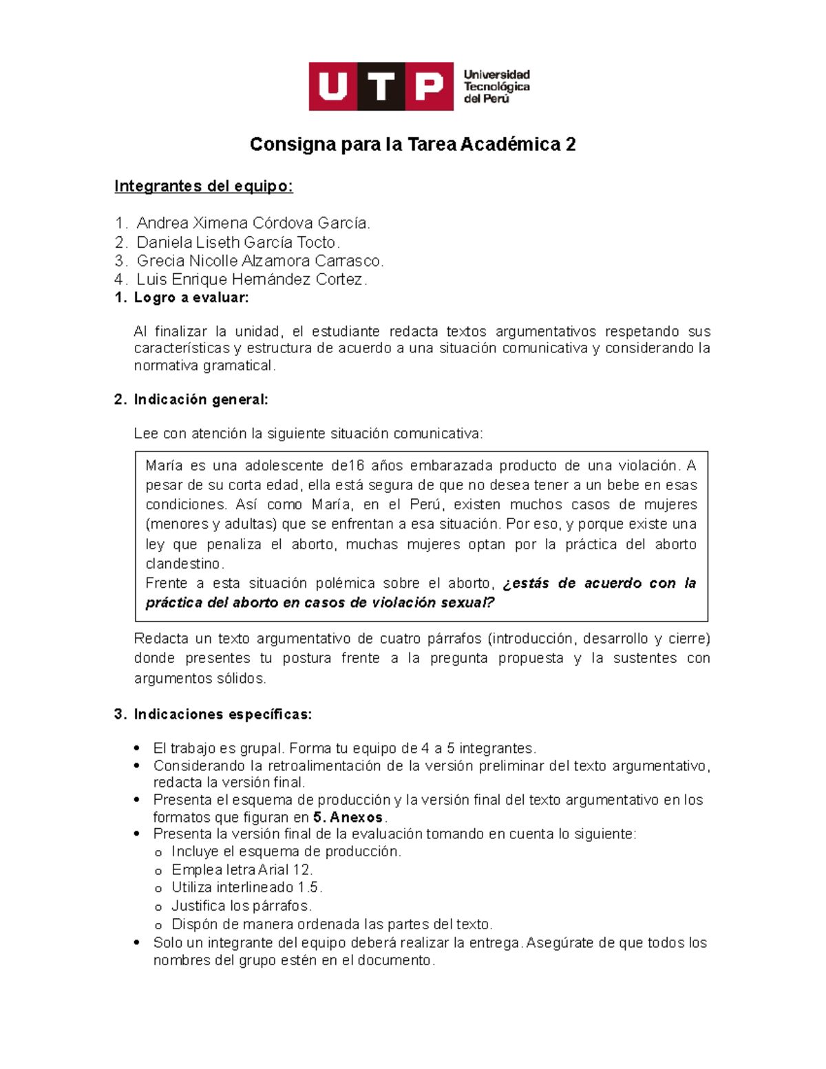 examen final- comprensión y redacción de textos II - Consigna para la Tarea Académica 2 ...