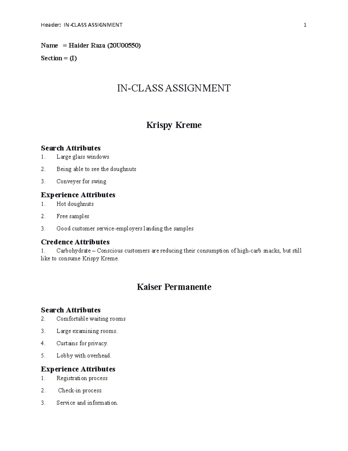 IN- Class Assignment ( Service Marketing ) - Header: IN-CLASS ...