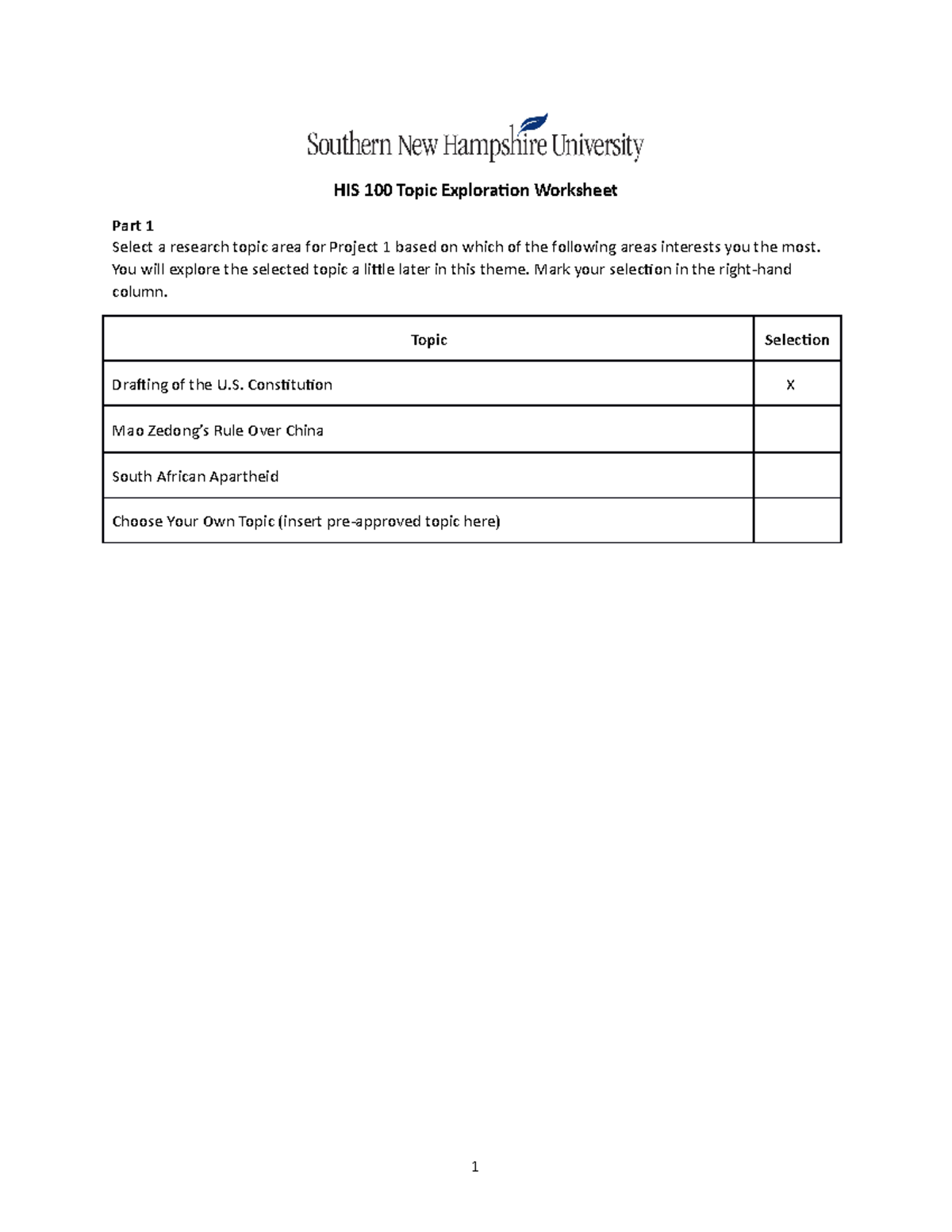 HIS 100 Topic Exploration Worksheet - HIS100 - SNHU - Studocu
