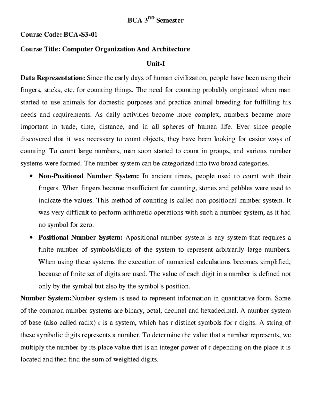 Computer Architecture And Organization Unit 1 and 2 - BCA 3RD Semester ...