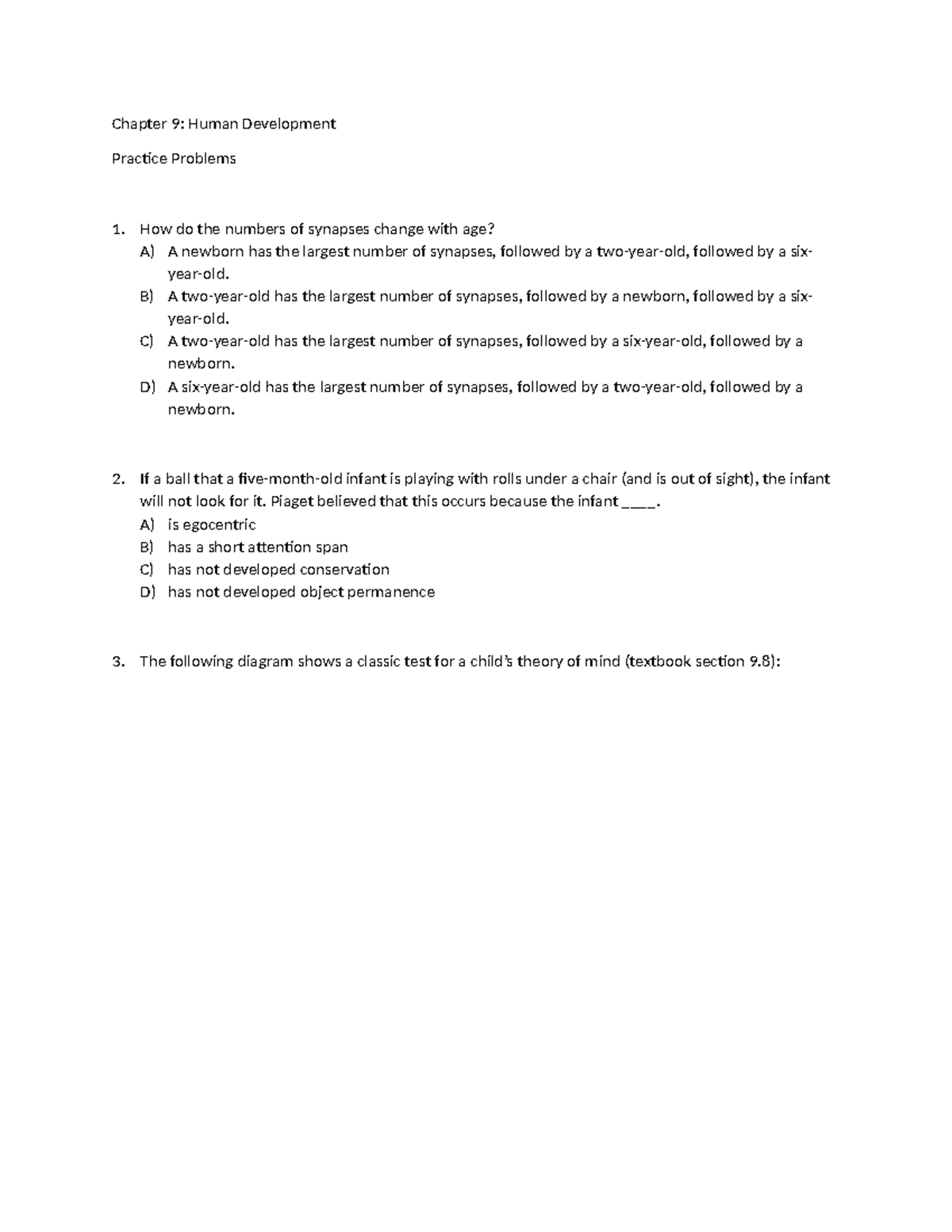Ch 9 Human Development Practice Problems Questions - Chapter 9: Human Development Practice ...