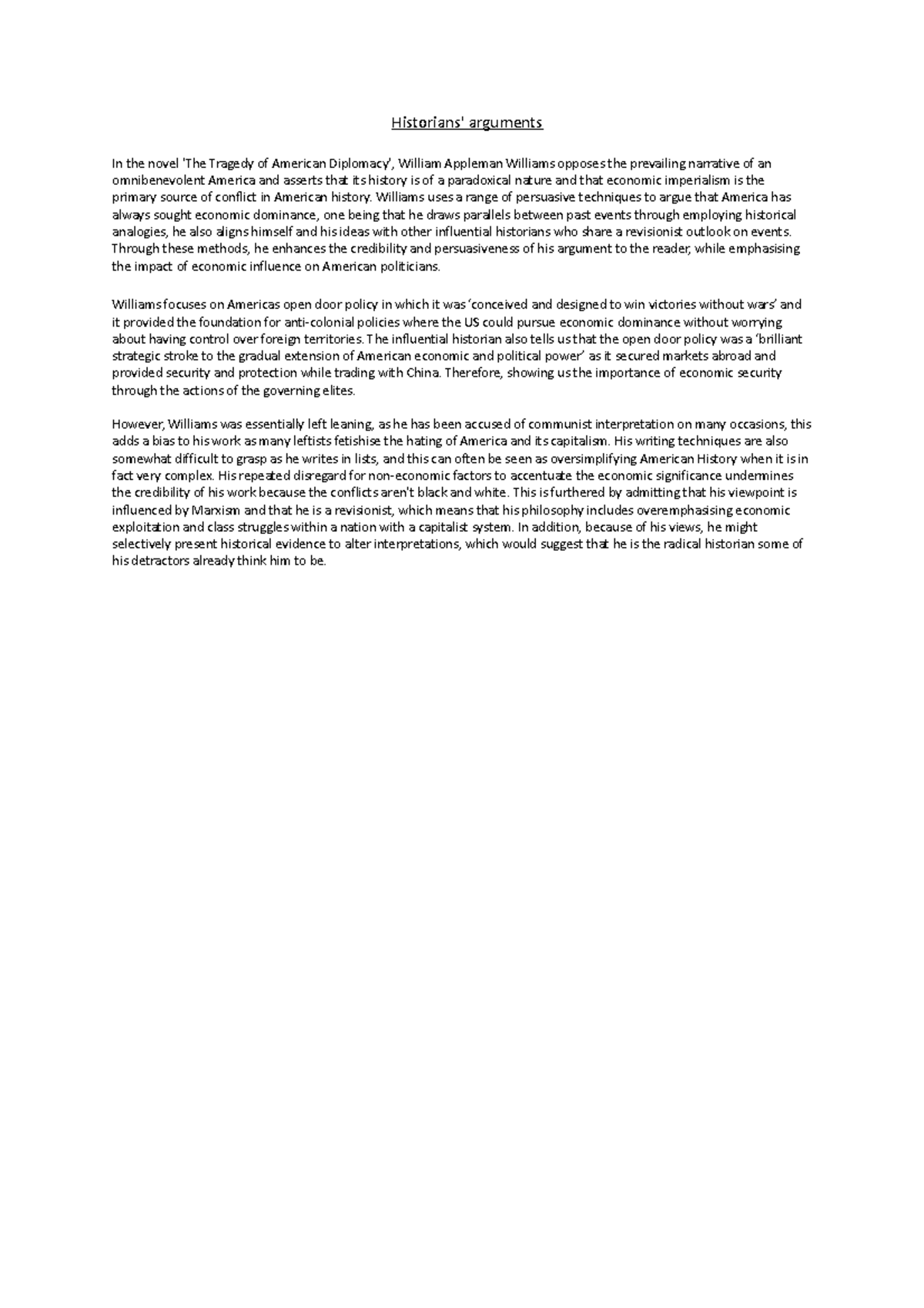Historians arguements - William appleman Williams - Historians ...