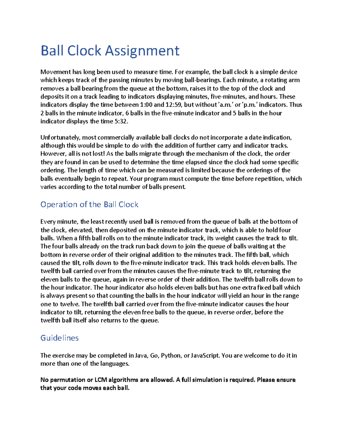Ball Clock Assignment - Ball Clock Assignment Movement has long been ...