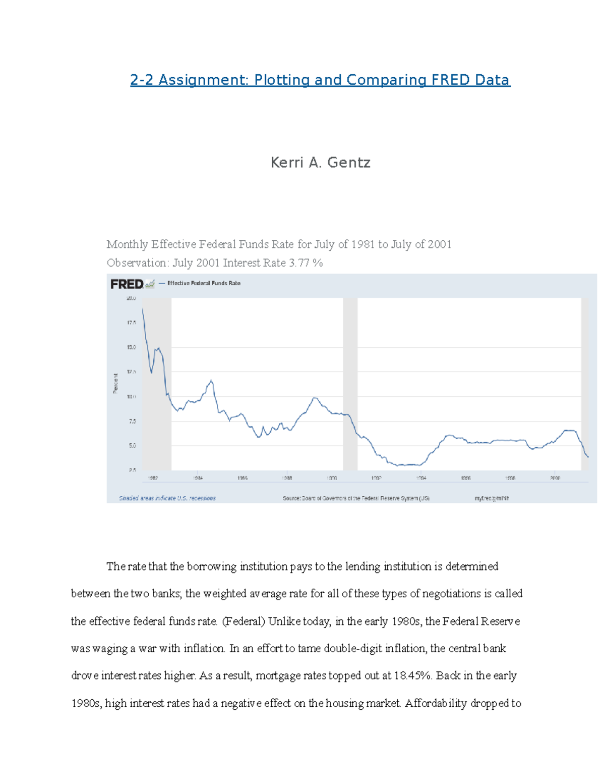 ECO 306 Assignment 2-2 - 2-2 Assignment: Plotting and Comparing FRED Data Kerri A. Gentz Monthly ...