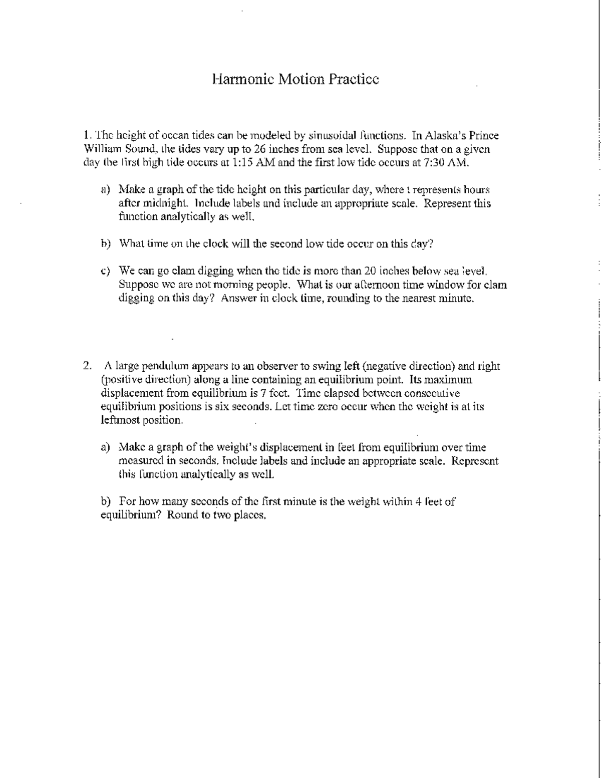 Harmonic Motion 2 w solutions - MAT 129 - Studocu