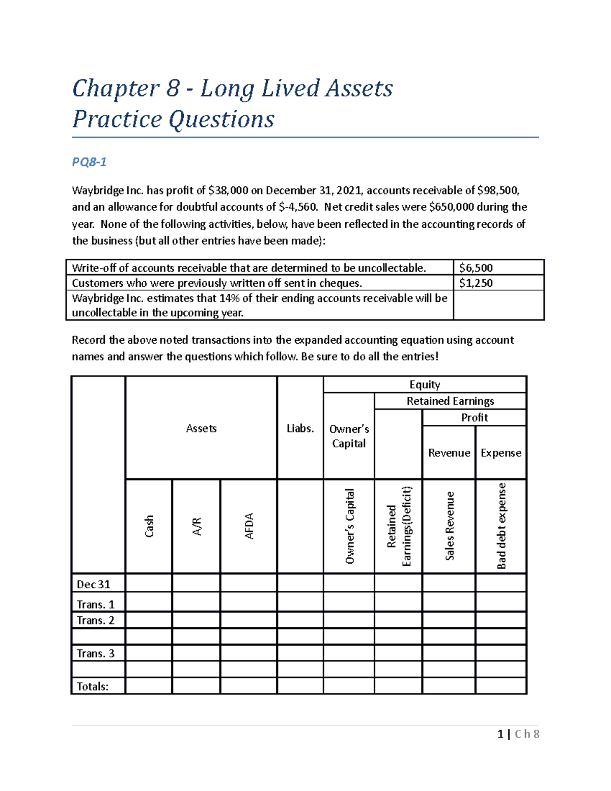 Chapter 8 - Long-Lived Assets - Practice Questions - Chapter 8 - Long ...