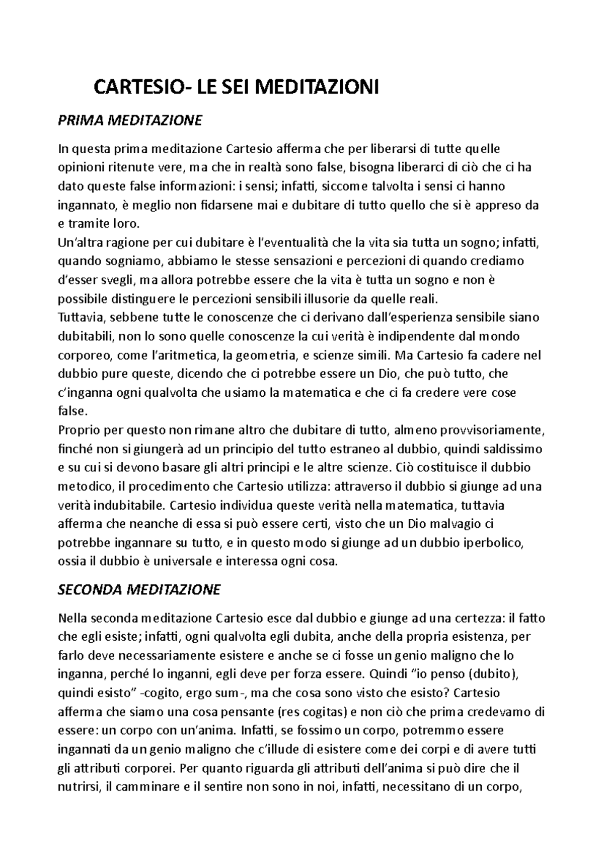 Meditazioni Cartesio - CARTESIO- LE SEI MEDITAZIONI PRIMA MEDITAZIONE ...