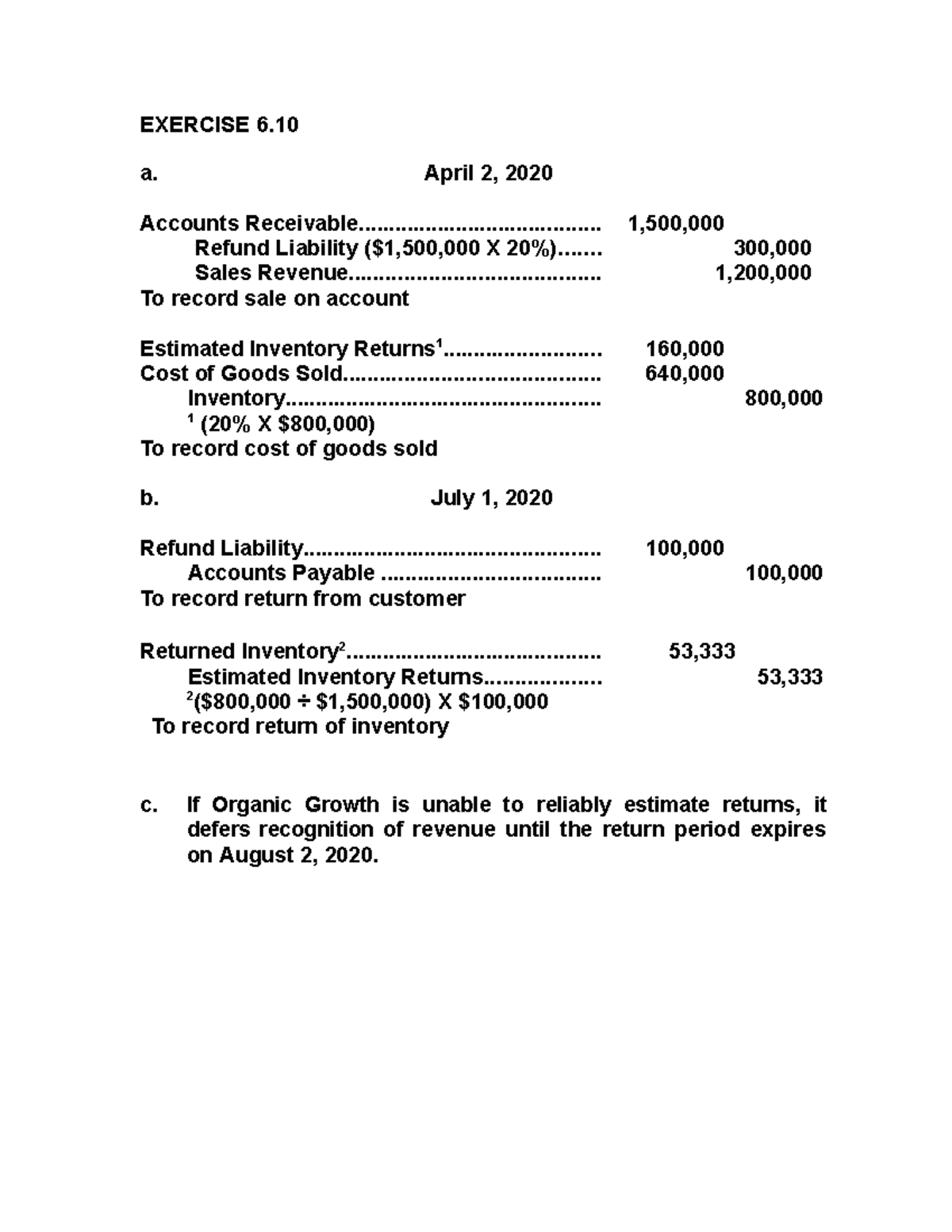 Solutions to E6-10, 18, 32 - EXERCISE 6. a. April 2, 2020 Accounts ...