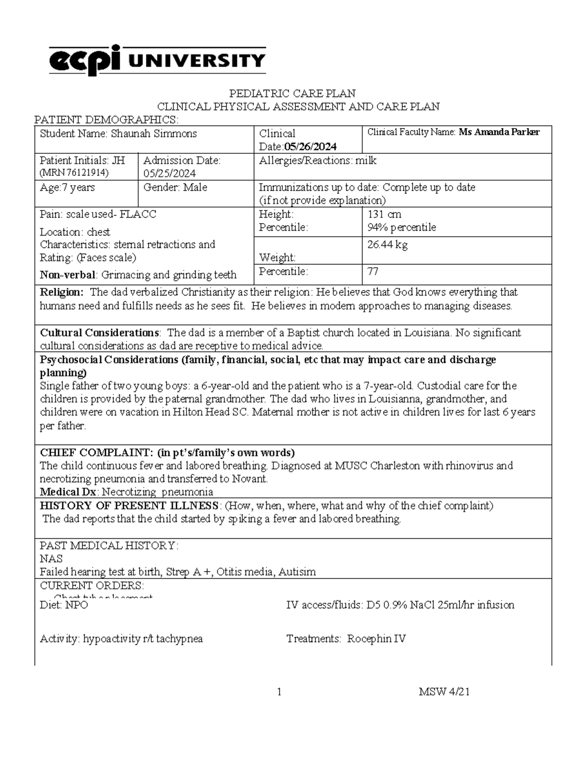 Pediatric Careplan 2 DM - PEDIATRIC CARE PLAN CLINICAL PHYSICAL ...