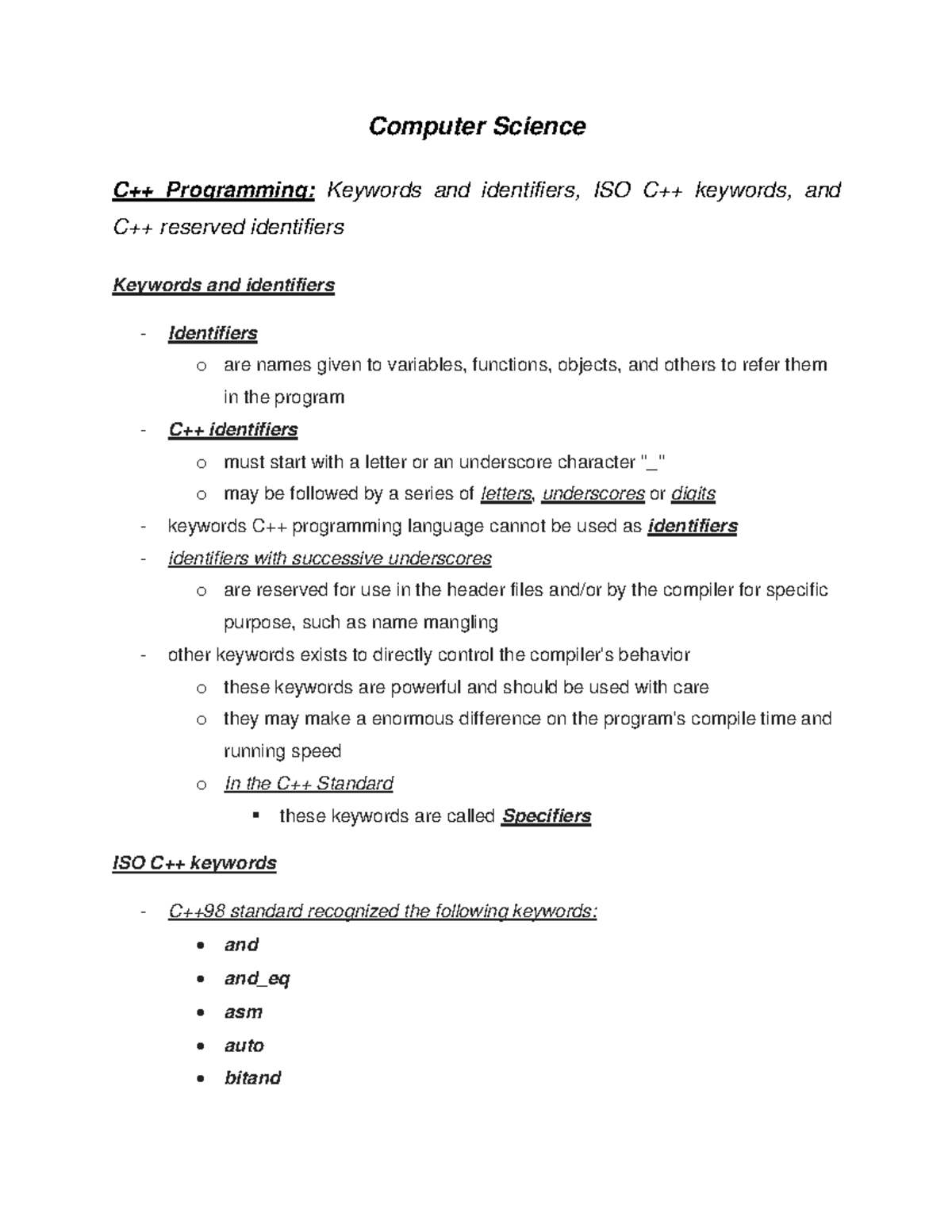 C Programming Keywords And Identifiers Iso C Keywords And C Reserved Identifiers