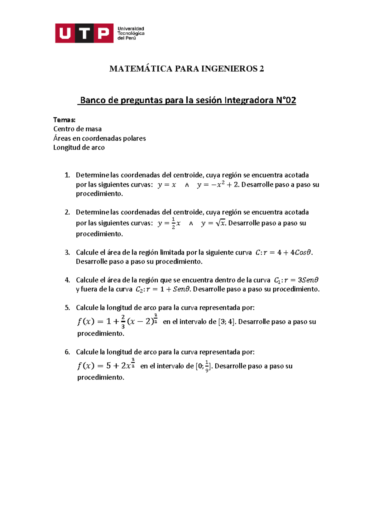 Banco de preguntas de la sesión Integradora 2 - MATEMÁTICA PARA INGENIEROS 2 Banco de preguntas ...