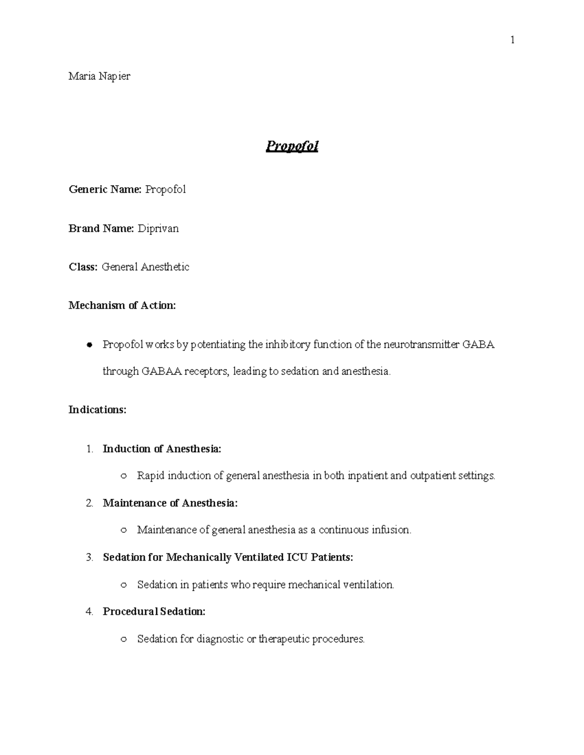 Med Cards part 1 - ddrug carad 4 - Maria Napier Propofol Generic Name ...