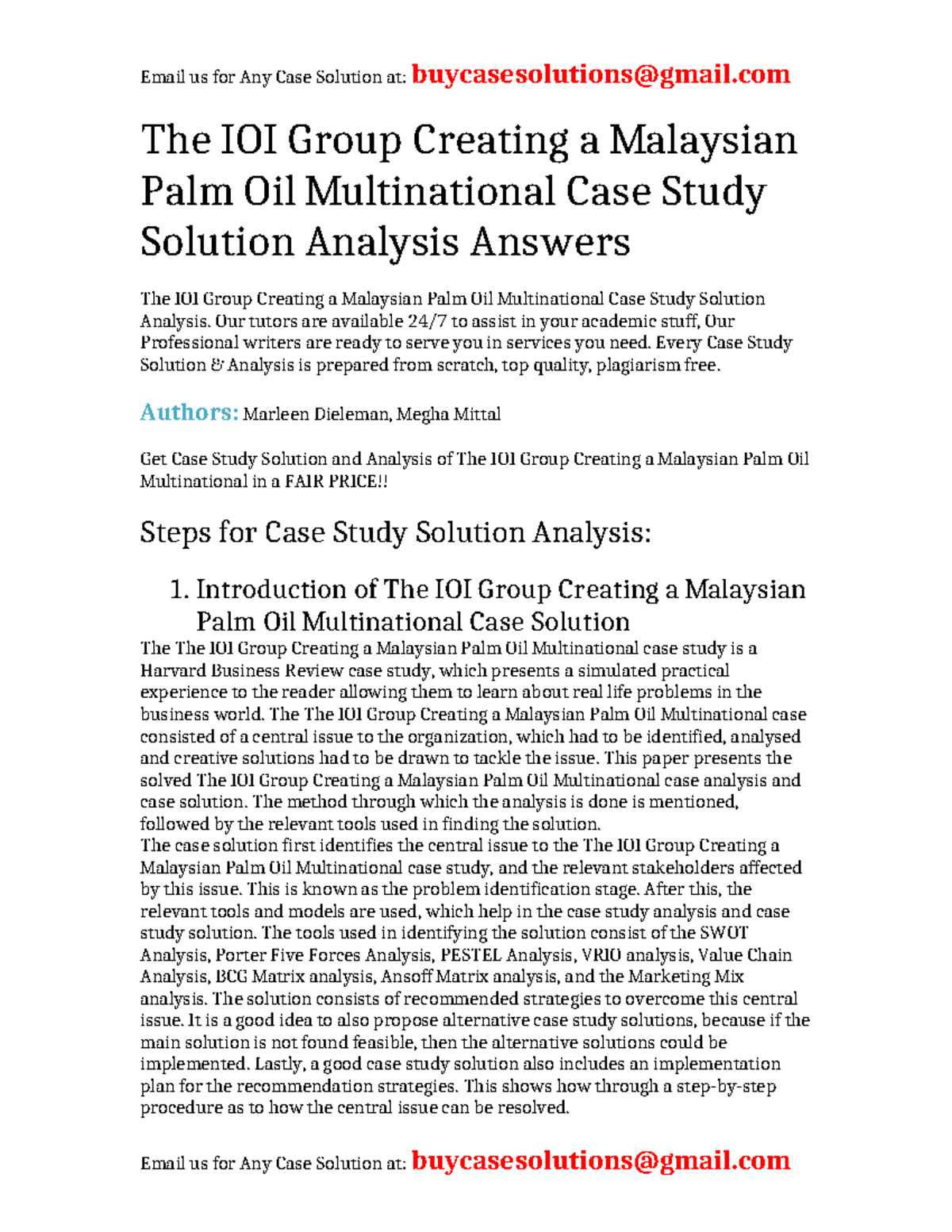 Case Solution The IOI Group Creating a Malaysian Palm Oil Multinational ...