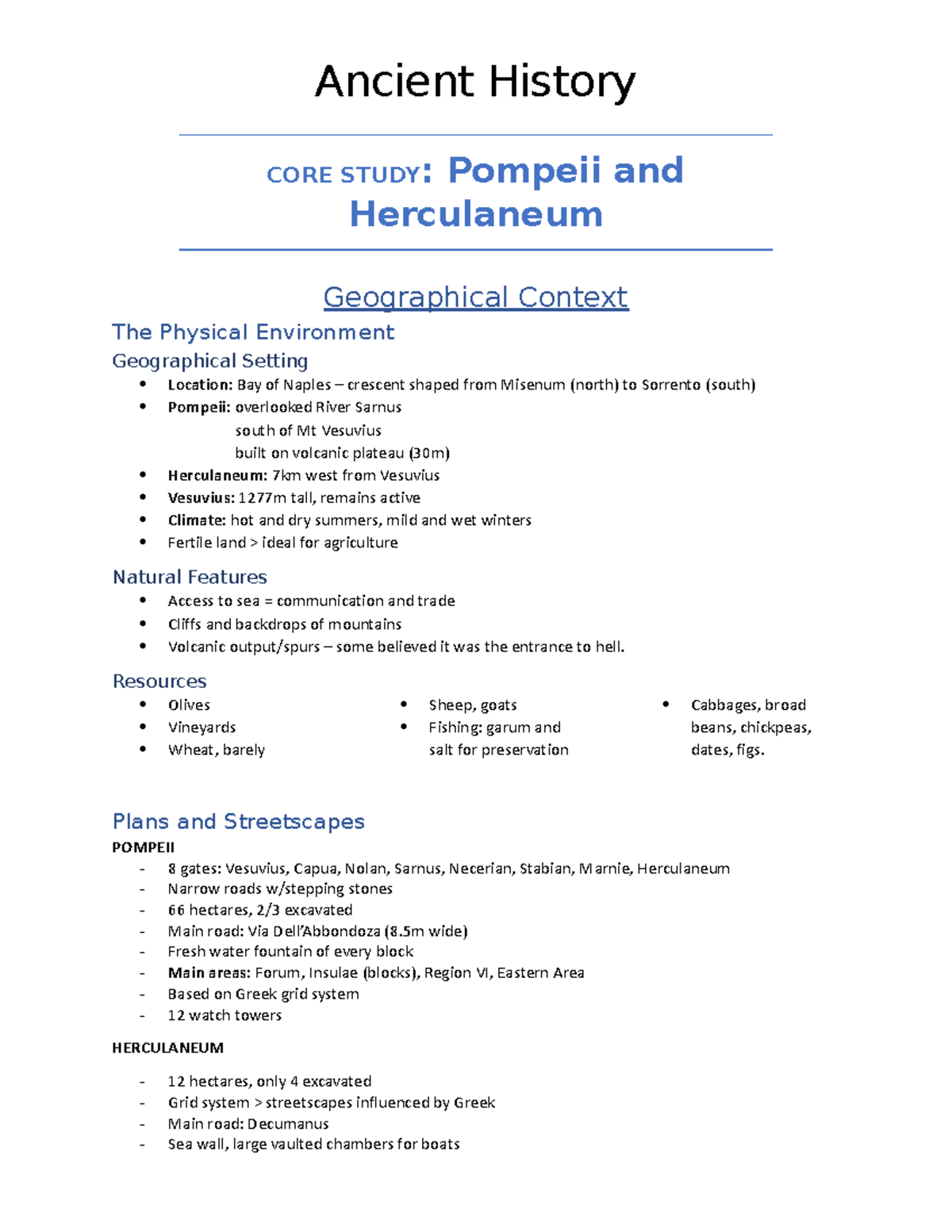 Pompeii and Herculaneum notes - Ancient History CORE STUDY: Pompeii and ...