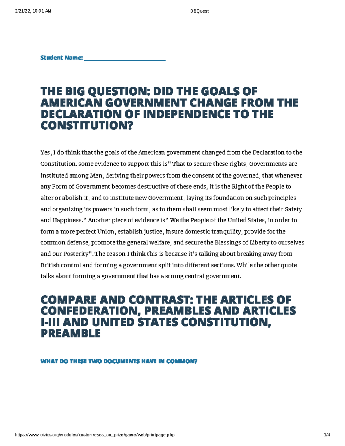 DBQuest - document to help with a DBQ - Student Name